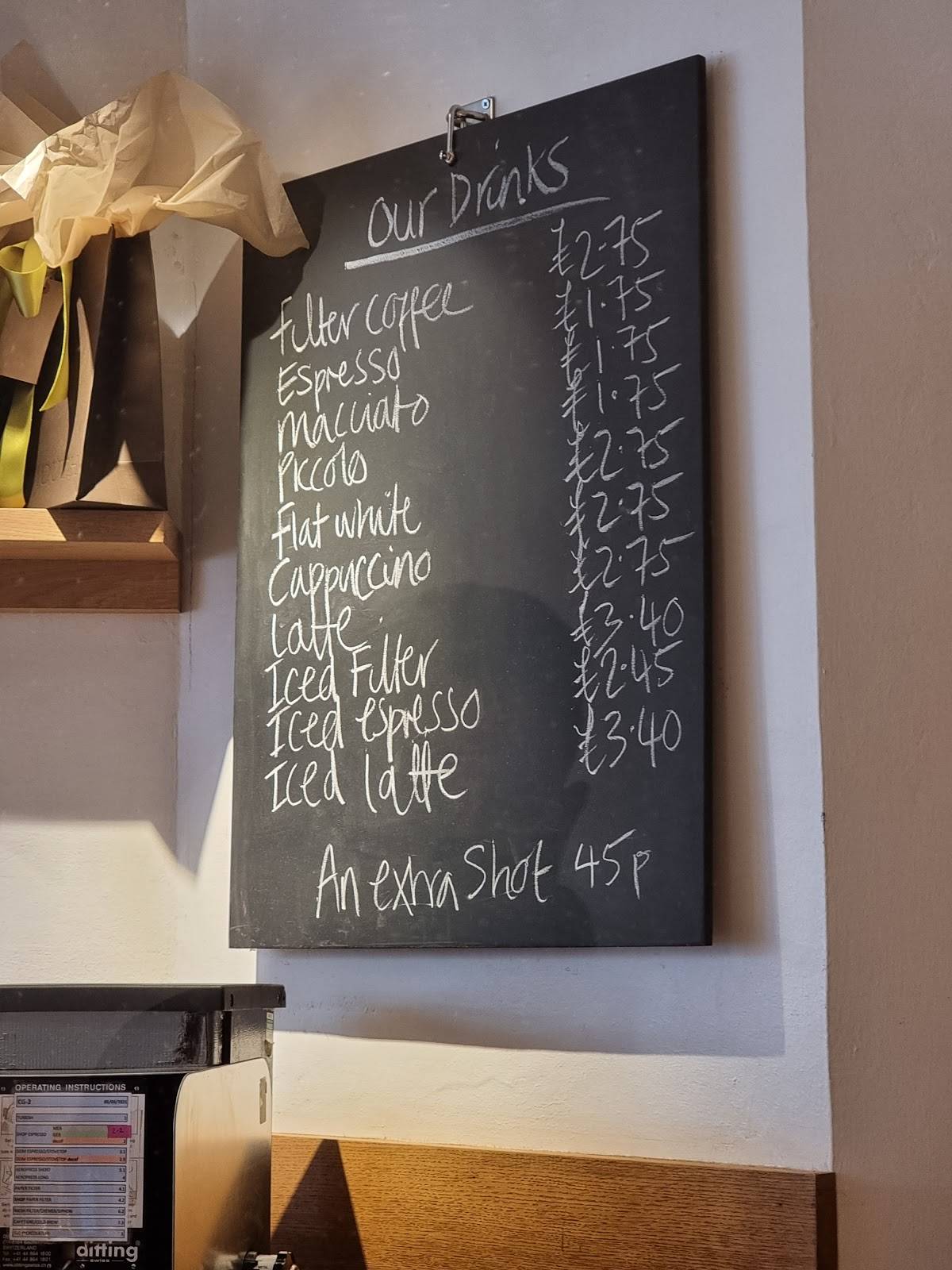 Menu at Monmouth Coffee Company cafe, London, 27 Monmouth St