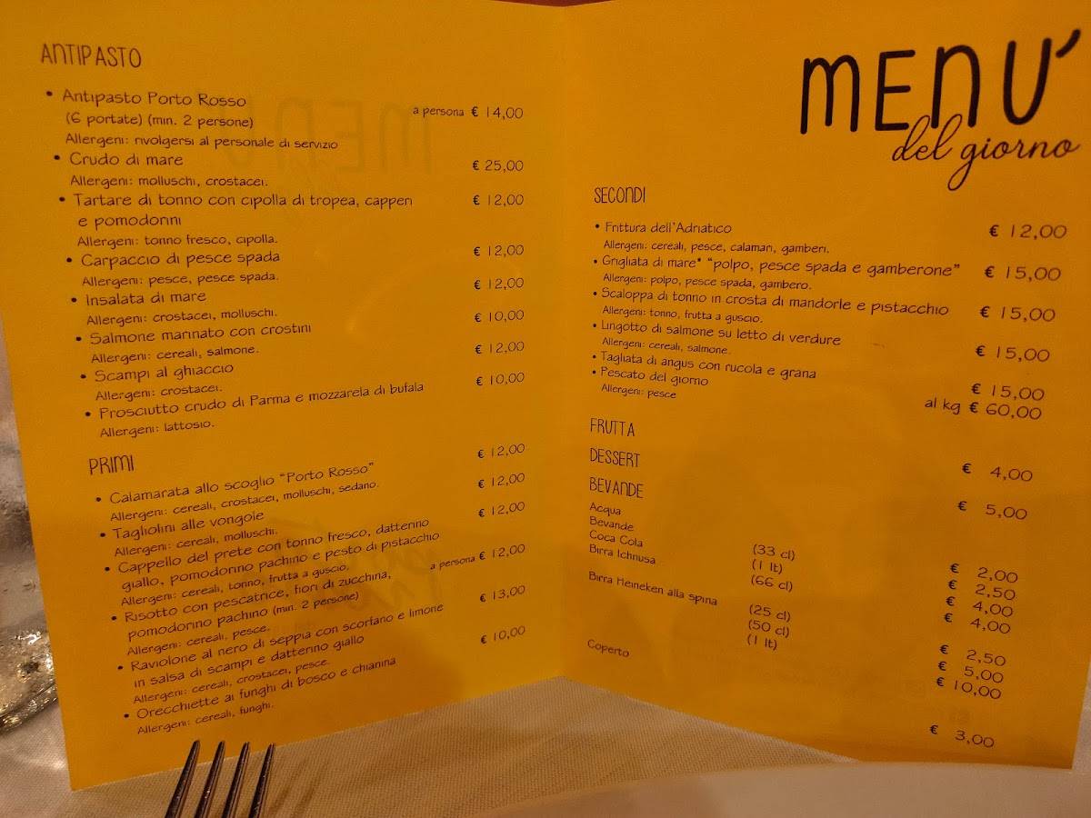 Menu da Porto Rosso - Bar Ristorante Pizzeria, Monopoli