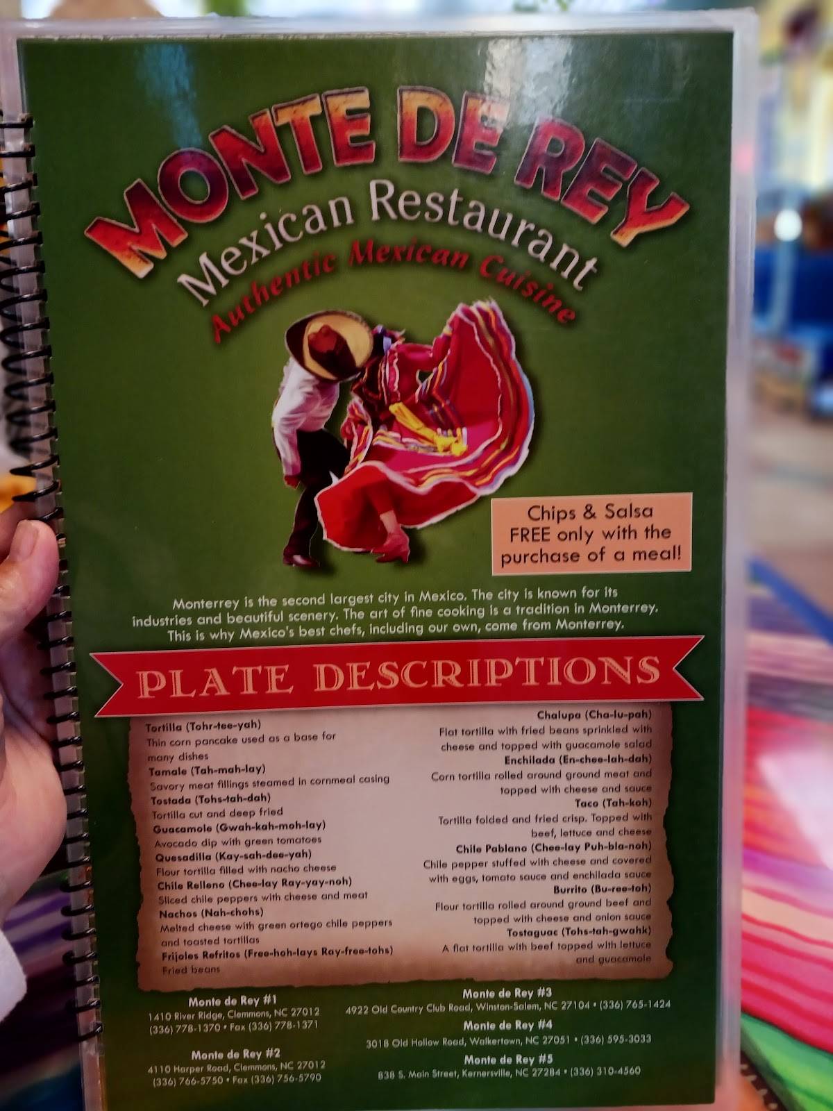 Menu at Monte De Rey Mexican Restaurant, Clemmons, Harper Rd
