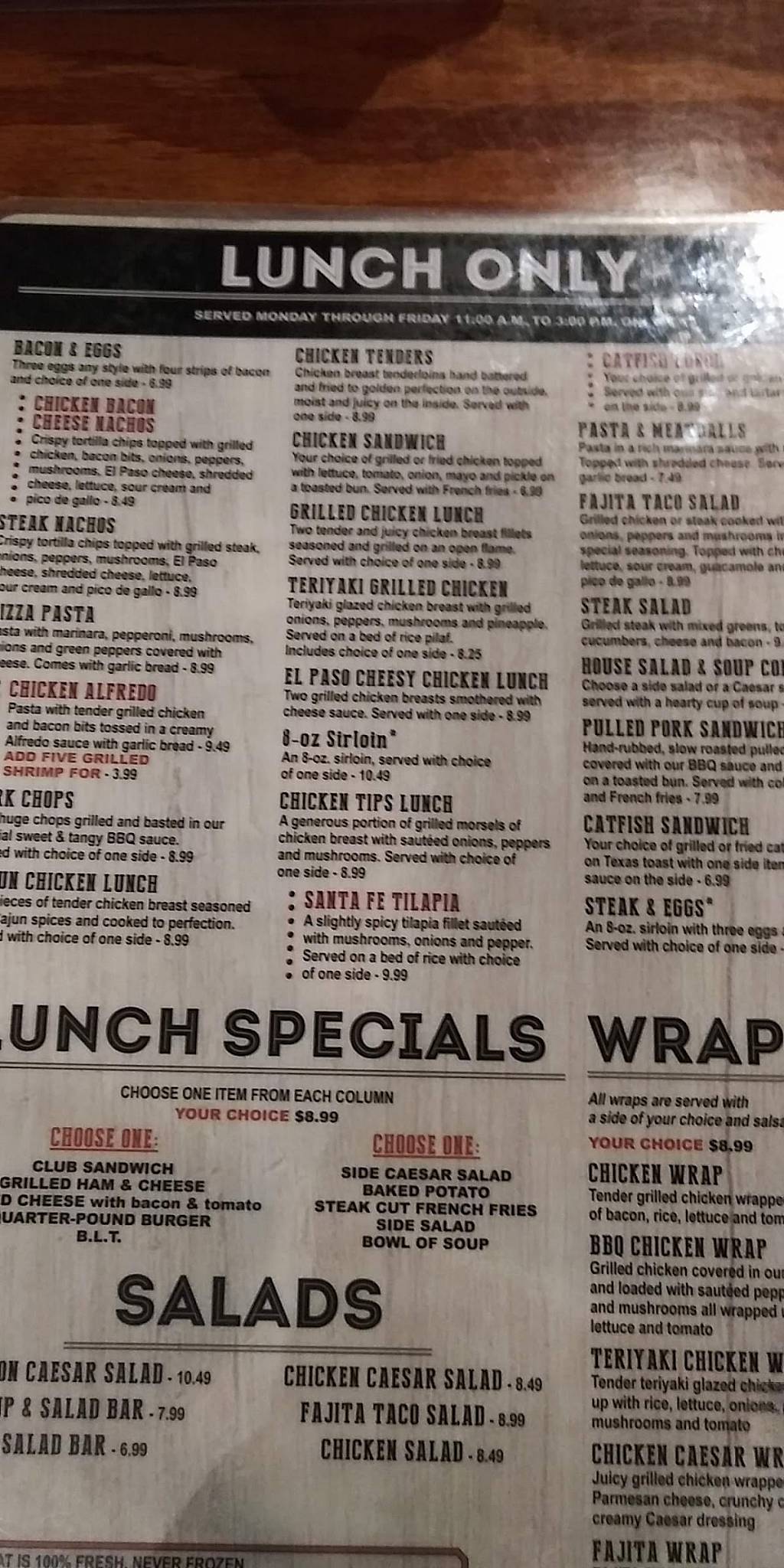Menu at Black Stallion Steak House Restaurant, Monticello