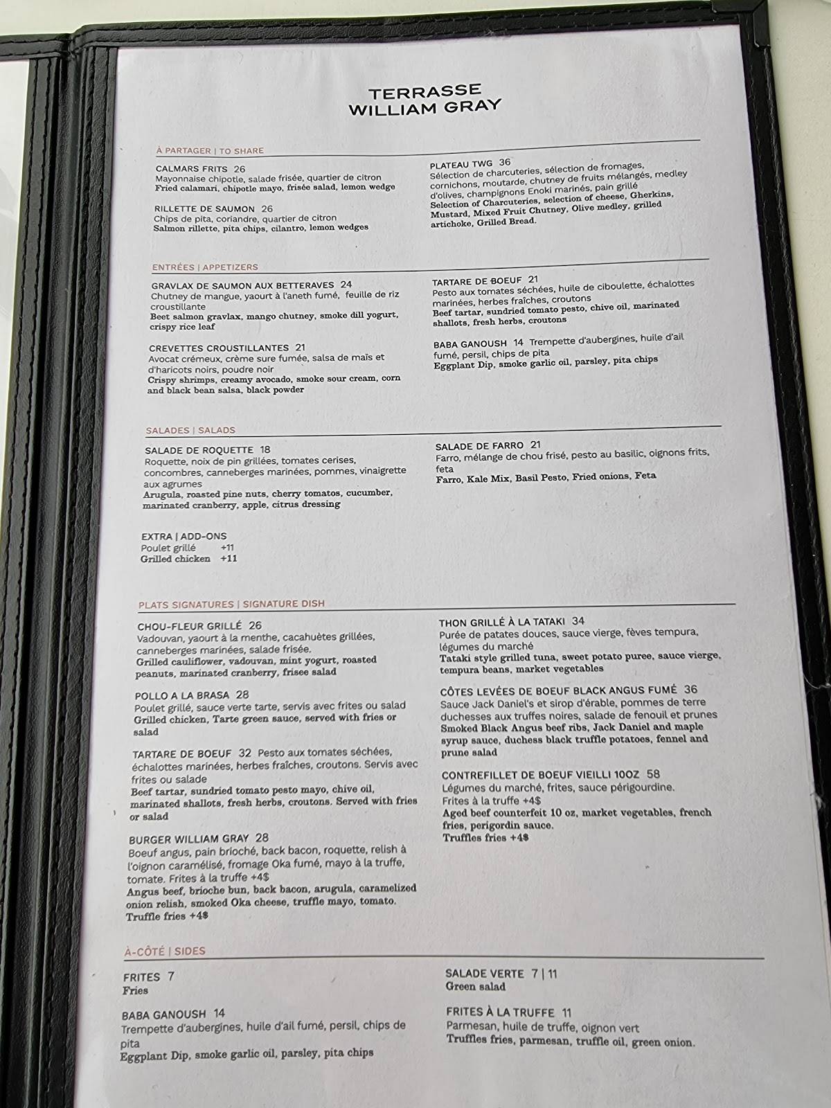 Menu at Terrasse William Gray pub & bar, Montréal
