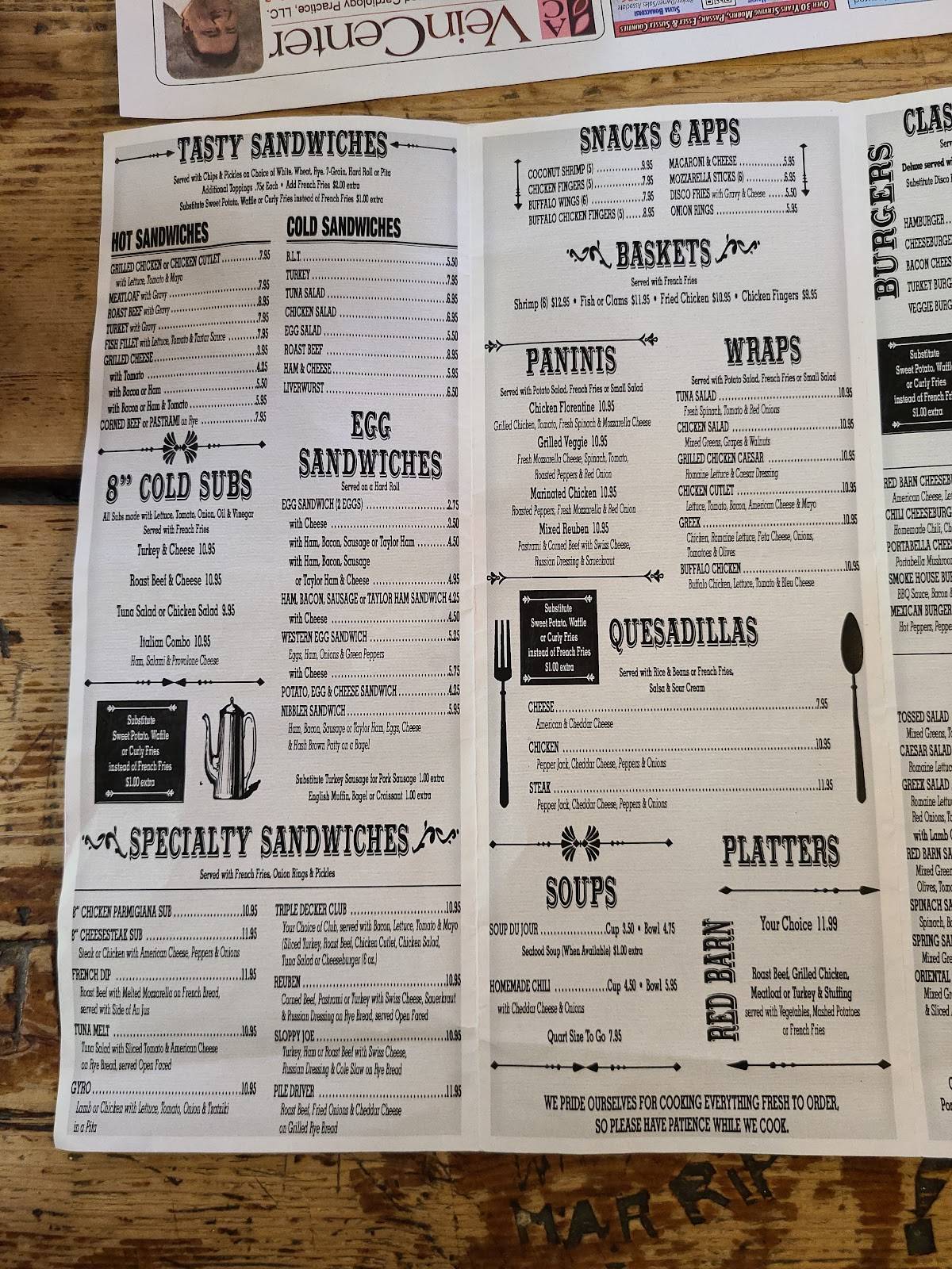 Menu at Red Barn Restaurant, Montville
