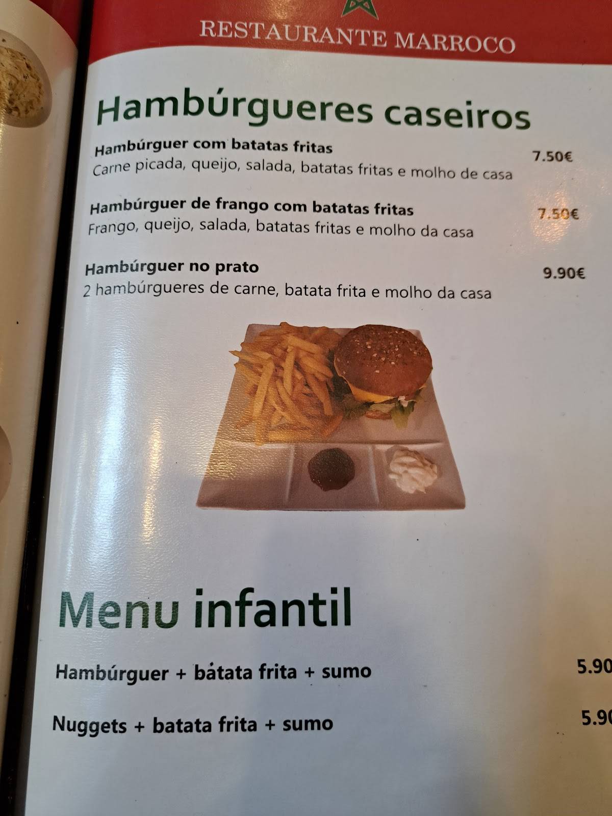 Menu at Moroccan Restaurant, Porto