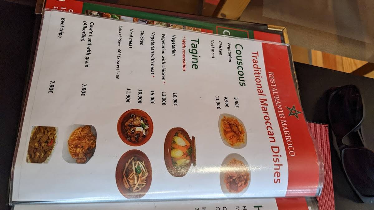 Menu at Moroccan Restaurant, Porto
