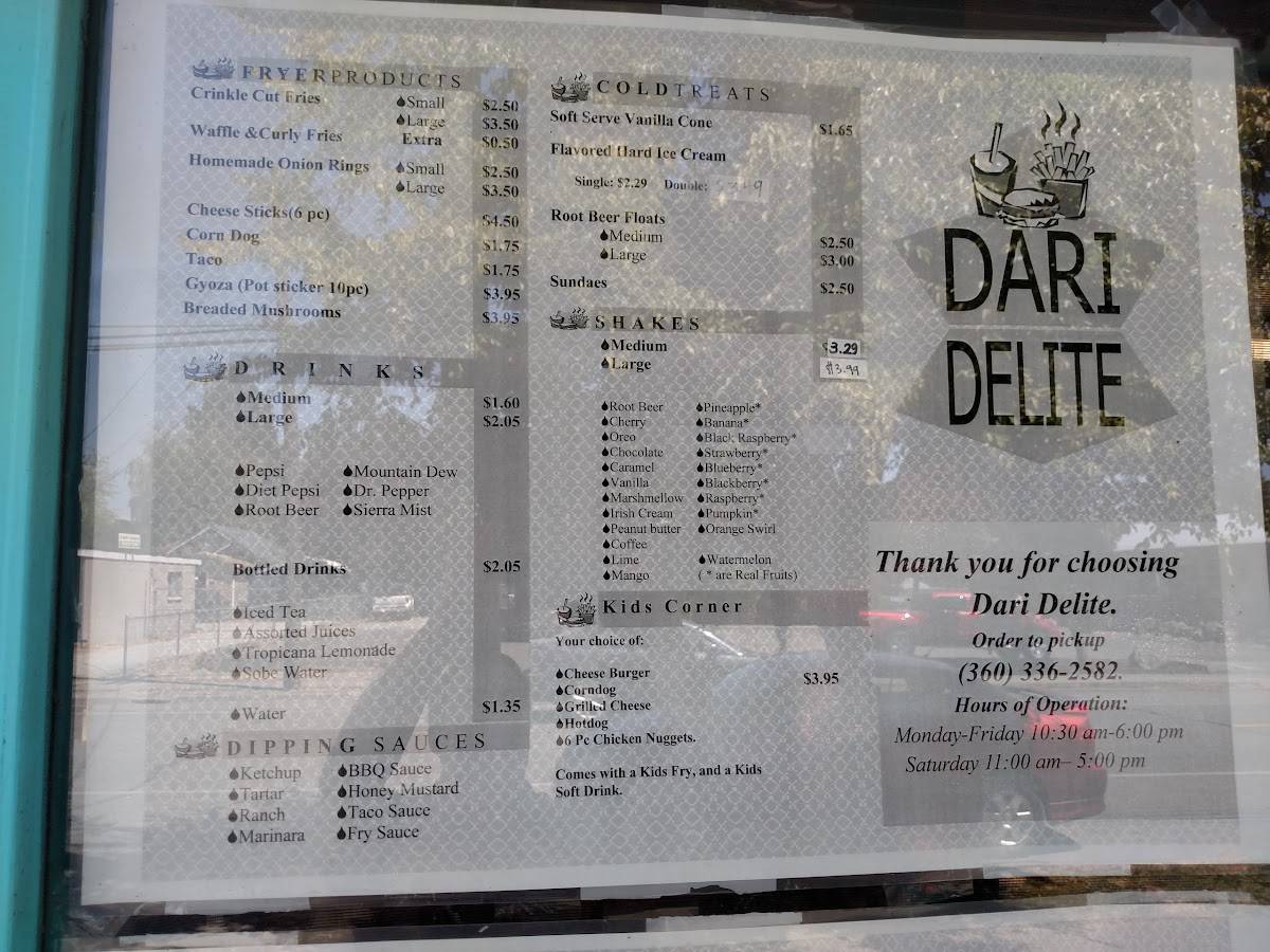 Menu at Dari Delite restaurant, Mount Vernon