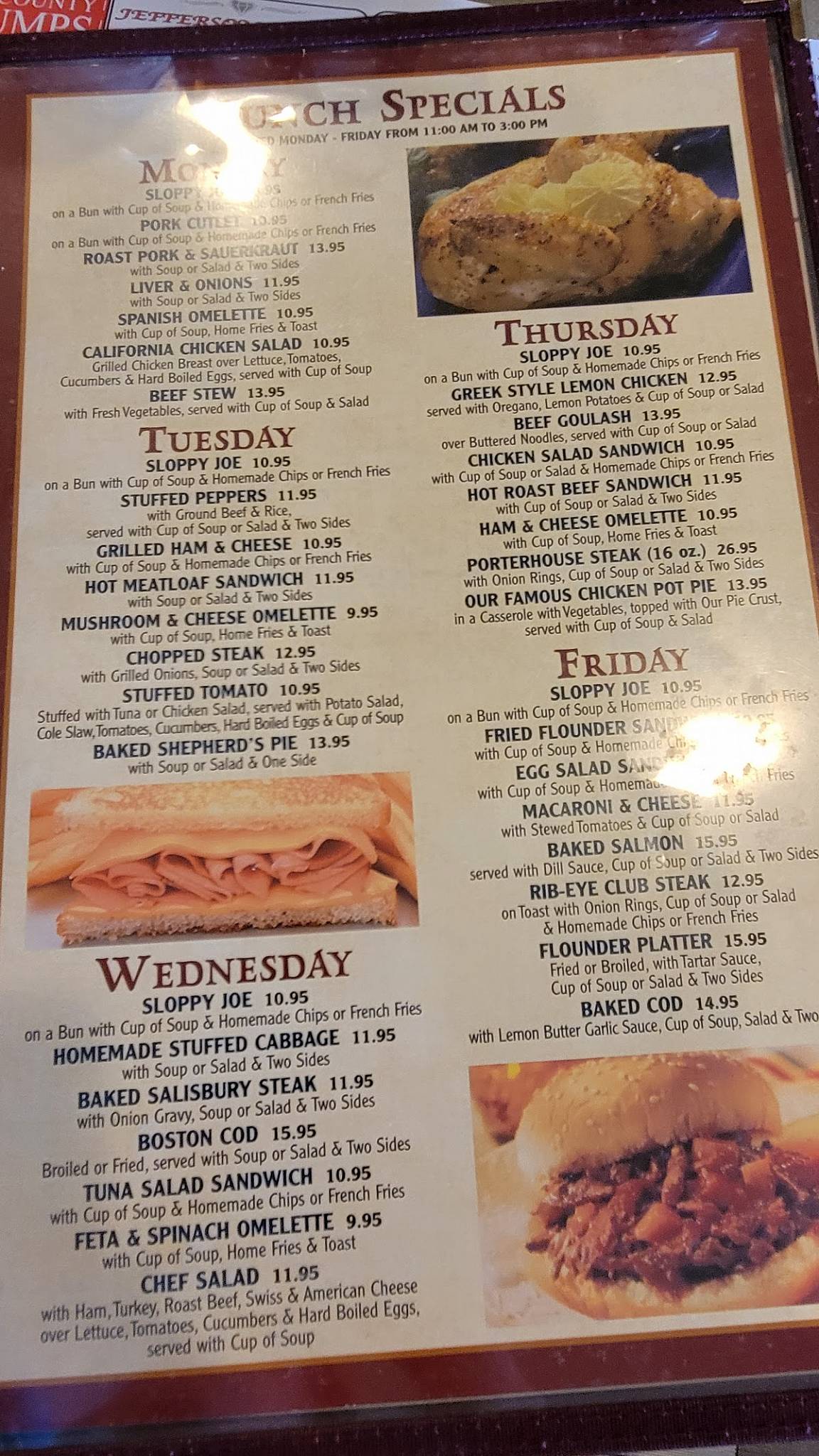 Menu at Mountain View Diner restaurant, Charles Town