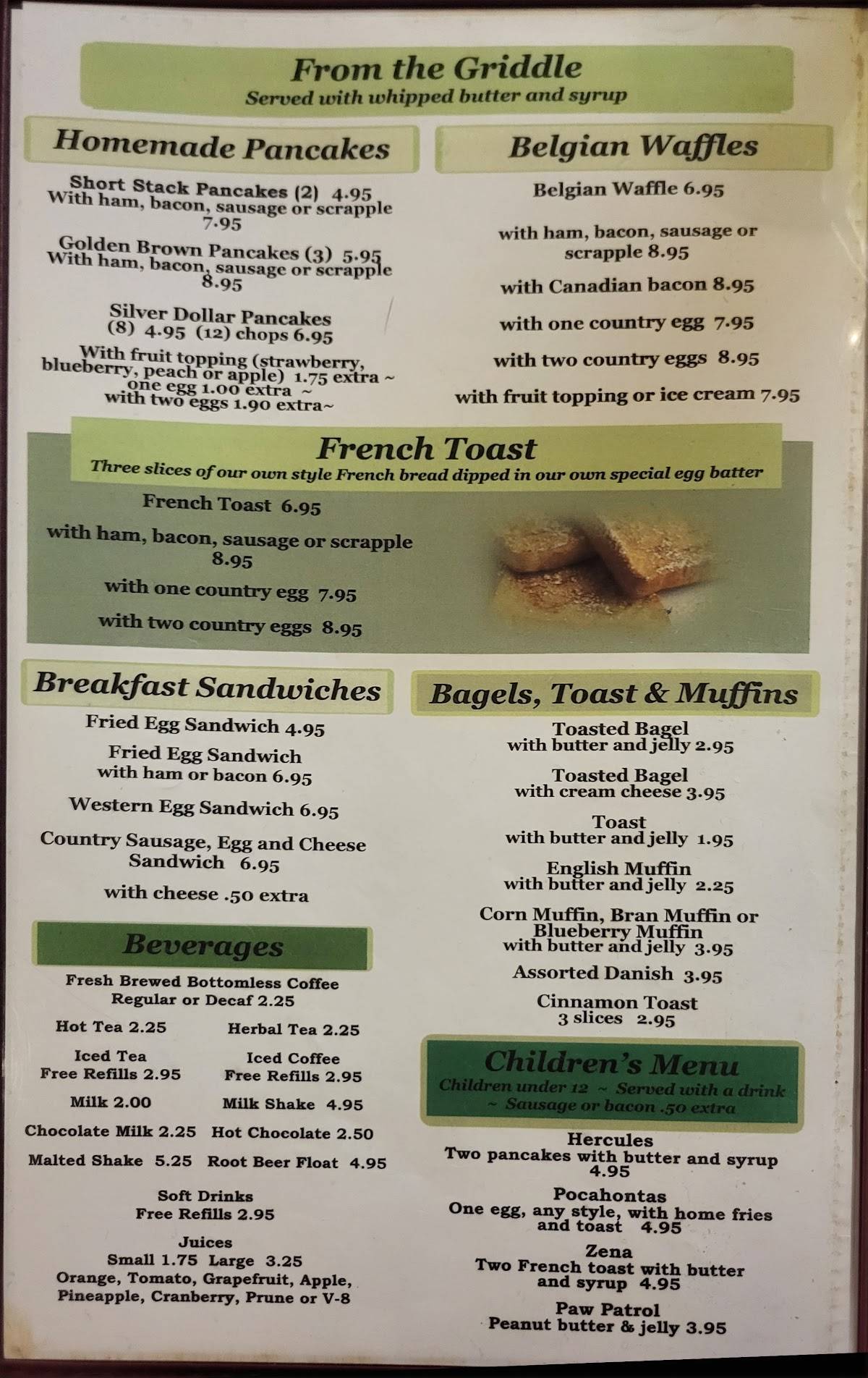 Menu at Mountain View Diner restaurant, Charles Town