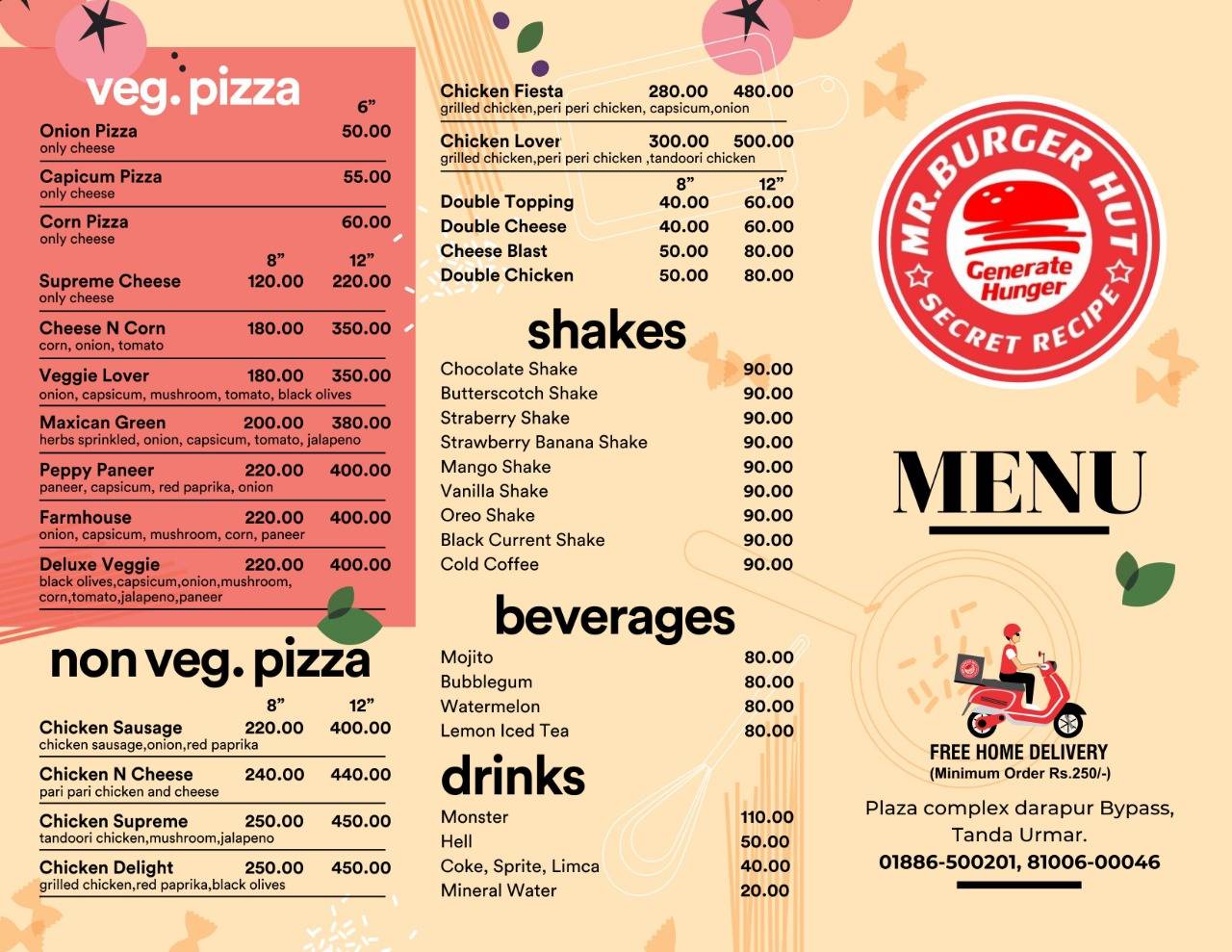 Menu at Mr Burger Hut, Urmar Tanda