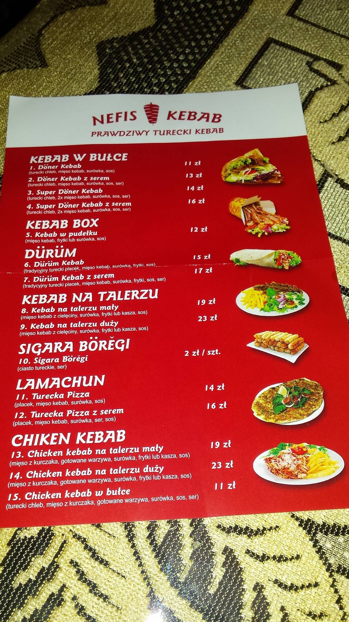 Menu at NEFIS KEBAP restaurant, Leszno
