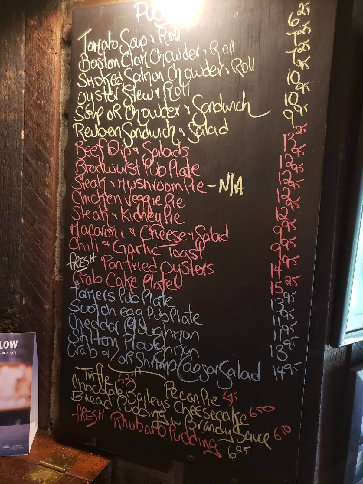 Menu at Crow & Gate Pub, Nanaimo