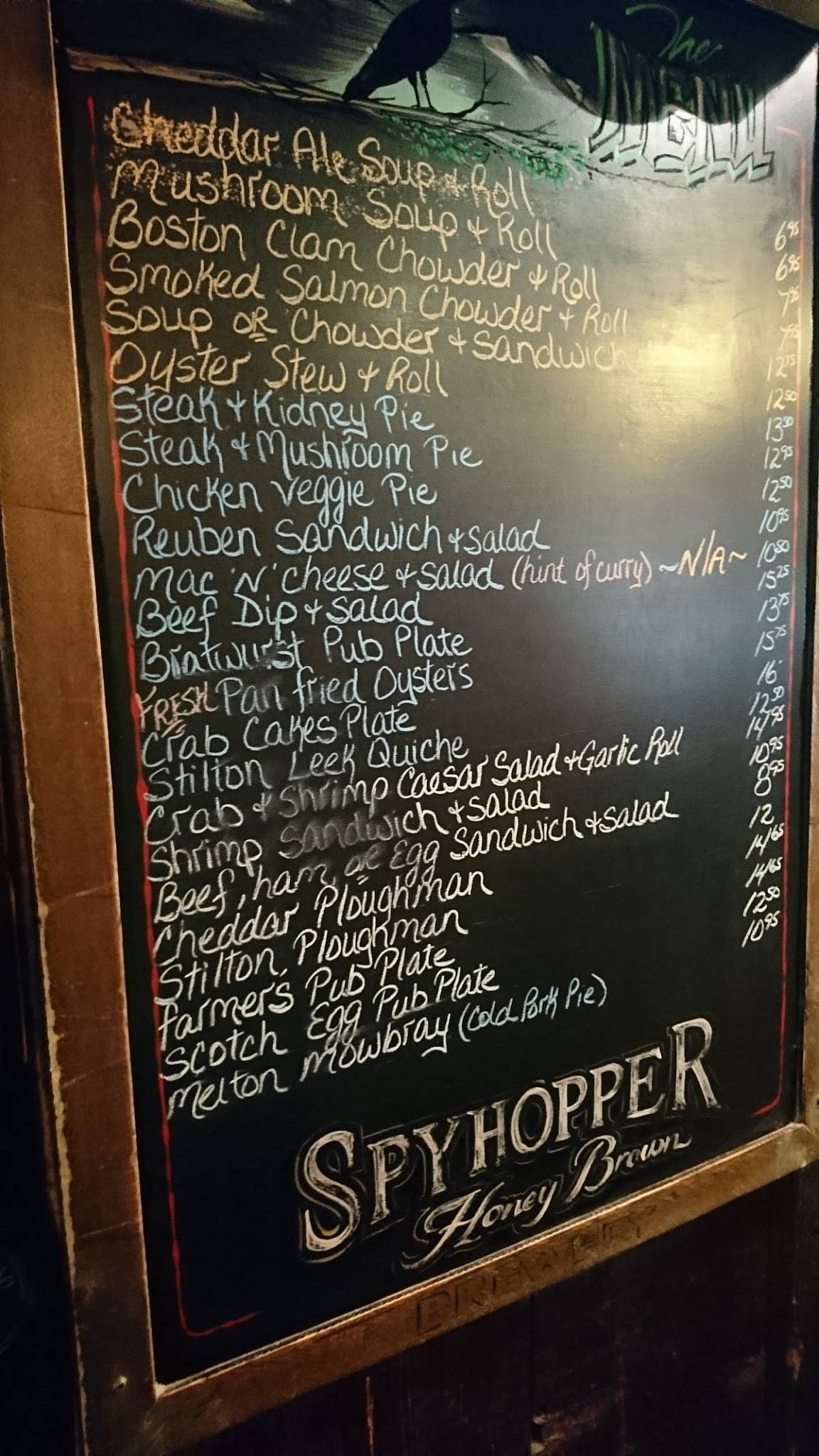 Menu at Crow & Gate Pub, Nanaimo