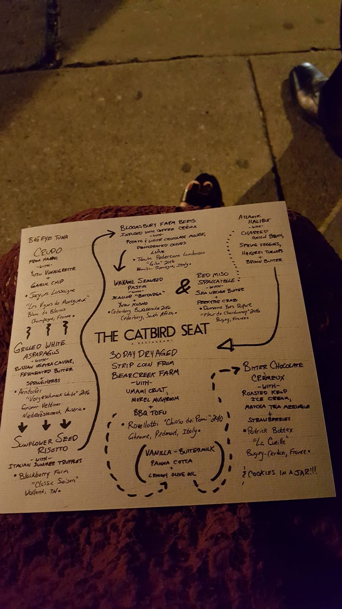 Menu at The Catbird Seat restaurant, Nashville