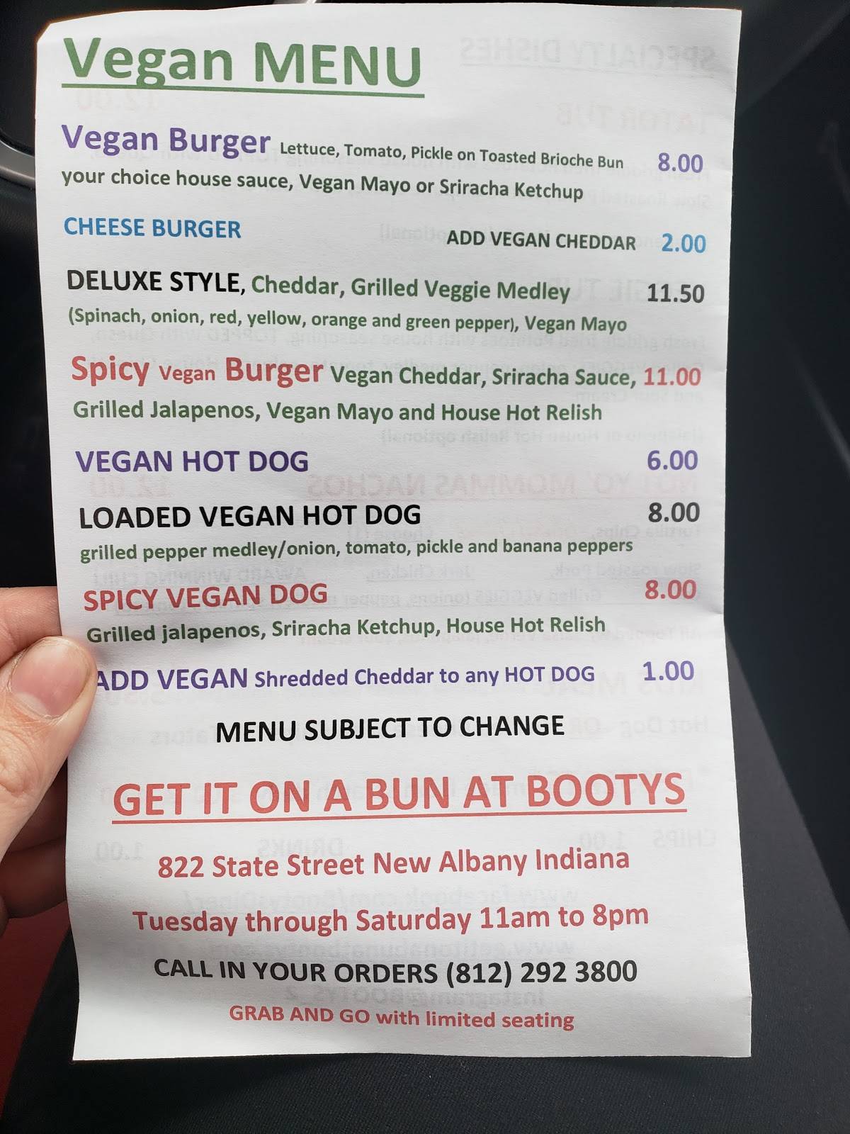Menu at Get it on a Bun at BOOTYS restaurant, New Albany