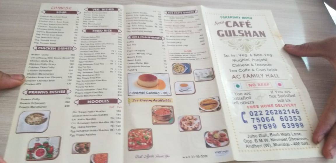 Menu at New Cafe Gulshan, Mumbai, barfi wala lane