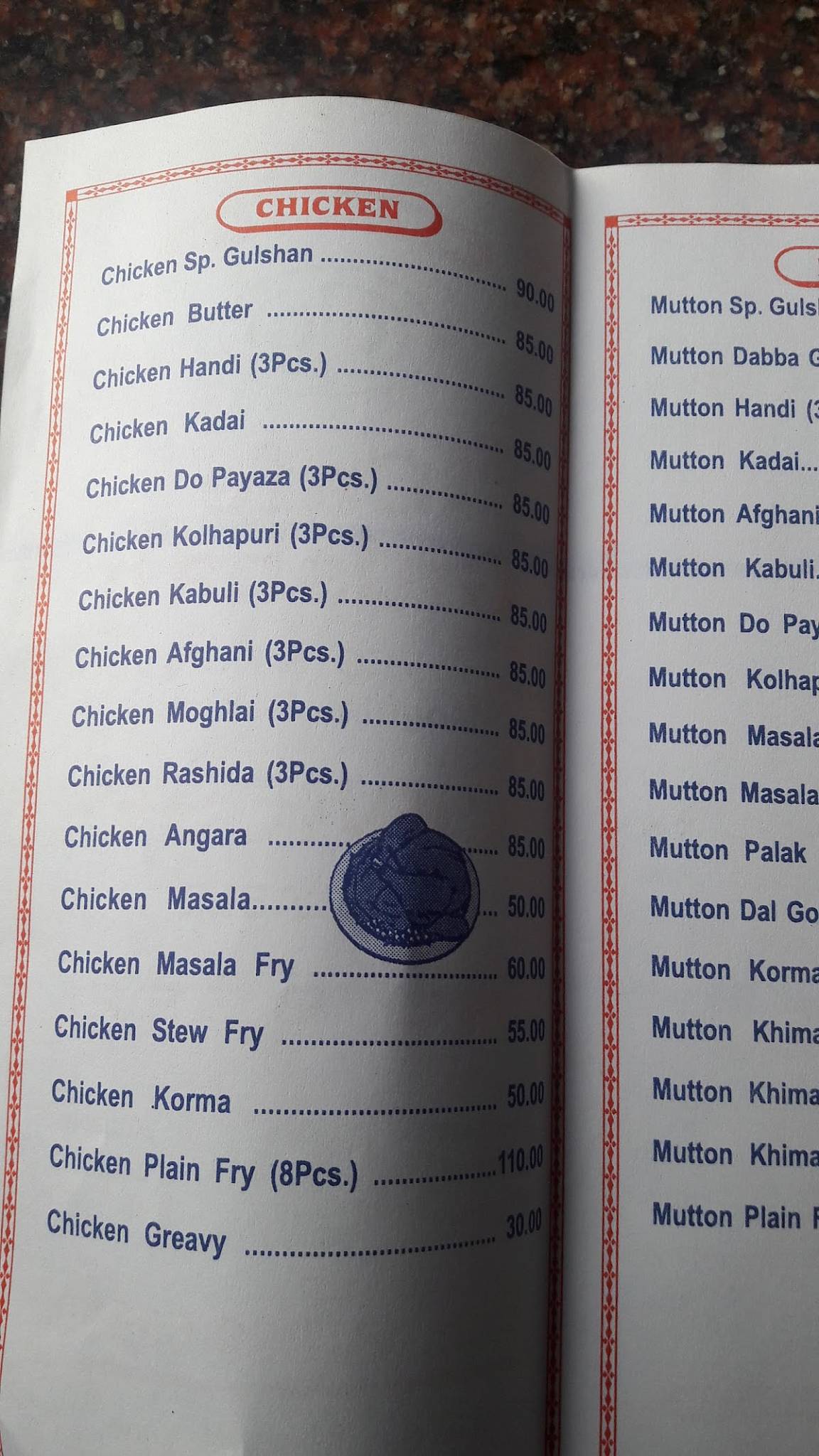 Menu at New Cafe Gulshan, Mumbai, barfi wala lane
