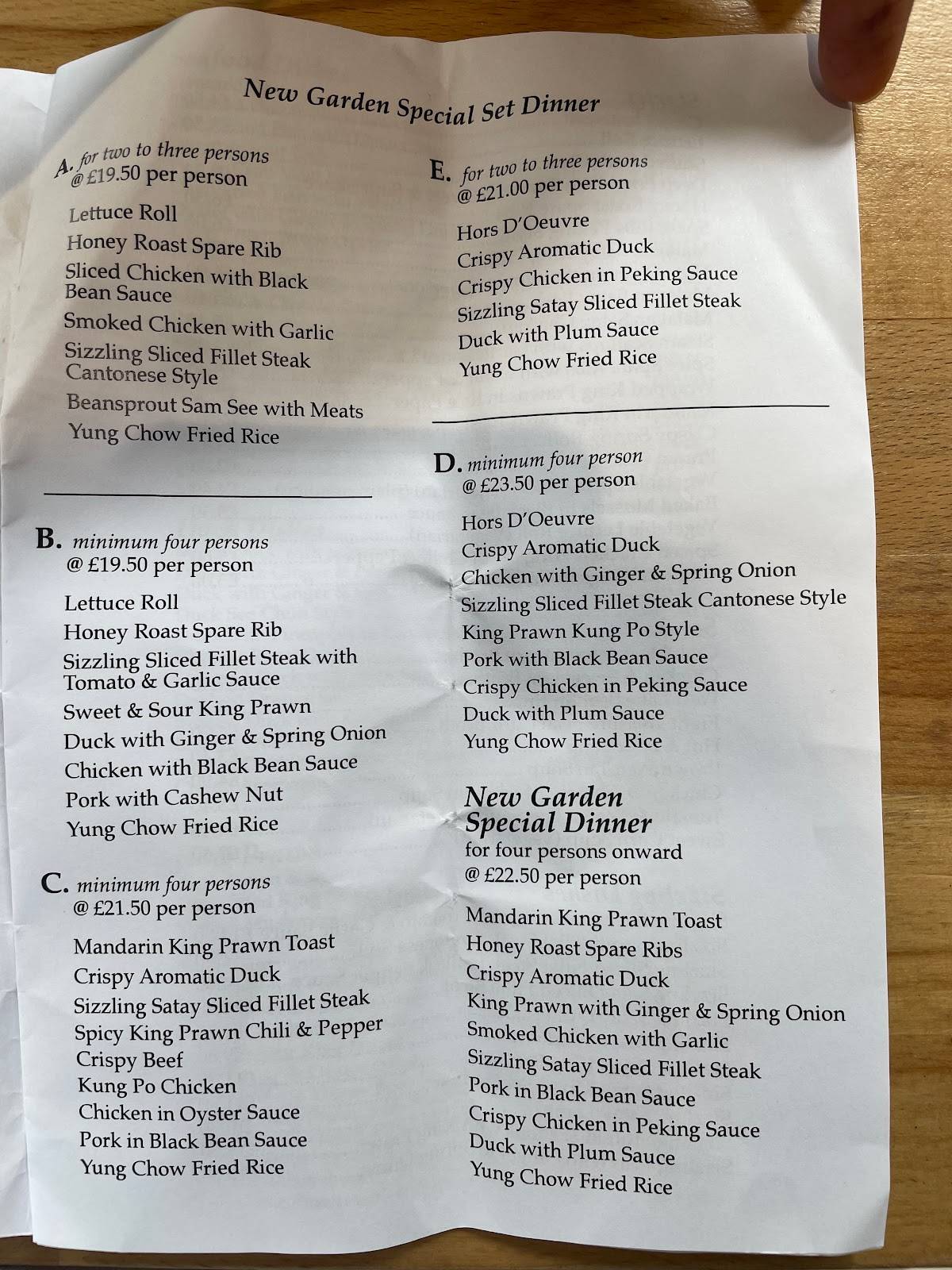 Menu at New Garden restaurant, Aberkenfig
