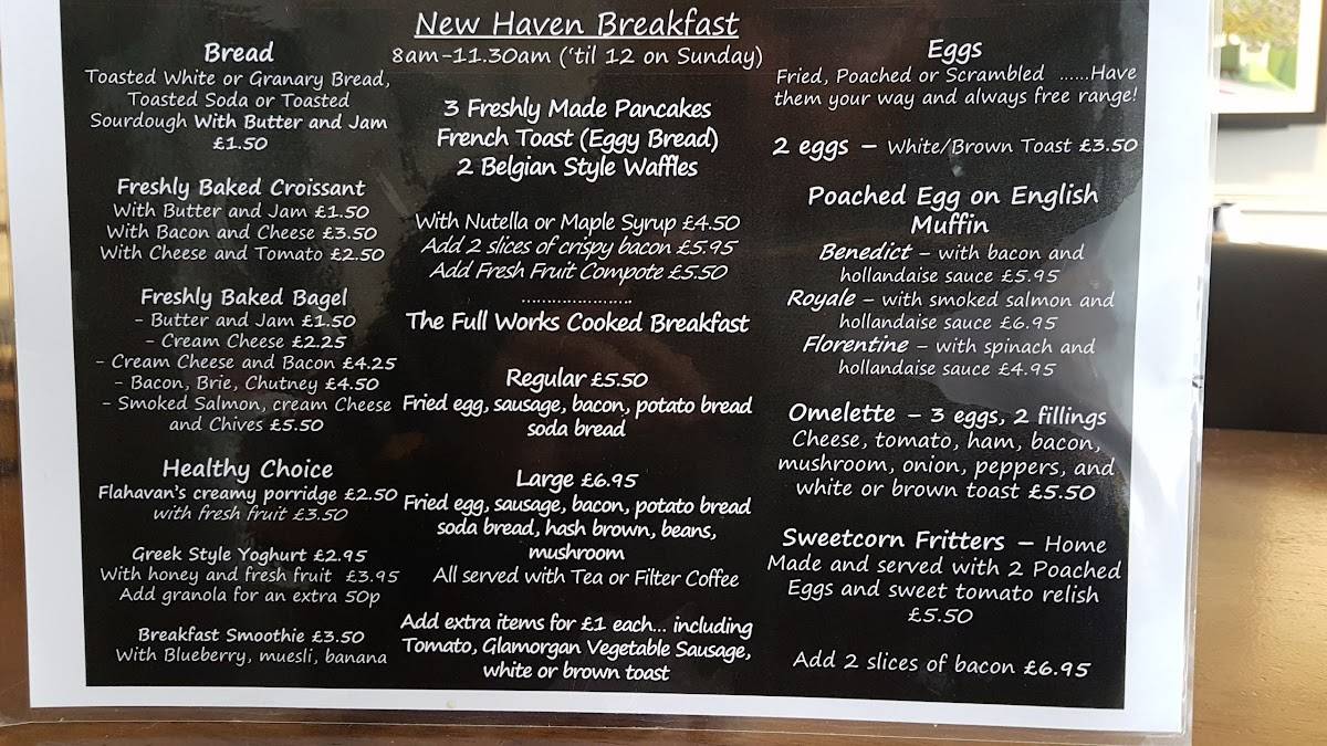 Menu at New Haven cafe, Lurgan