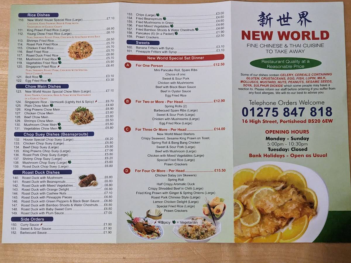 Menu at New World Takeaway fast food, Bristol, 16 High St