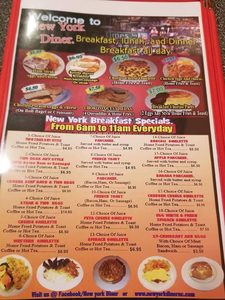 Menu at New York Diner restaurant, Knightdale