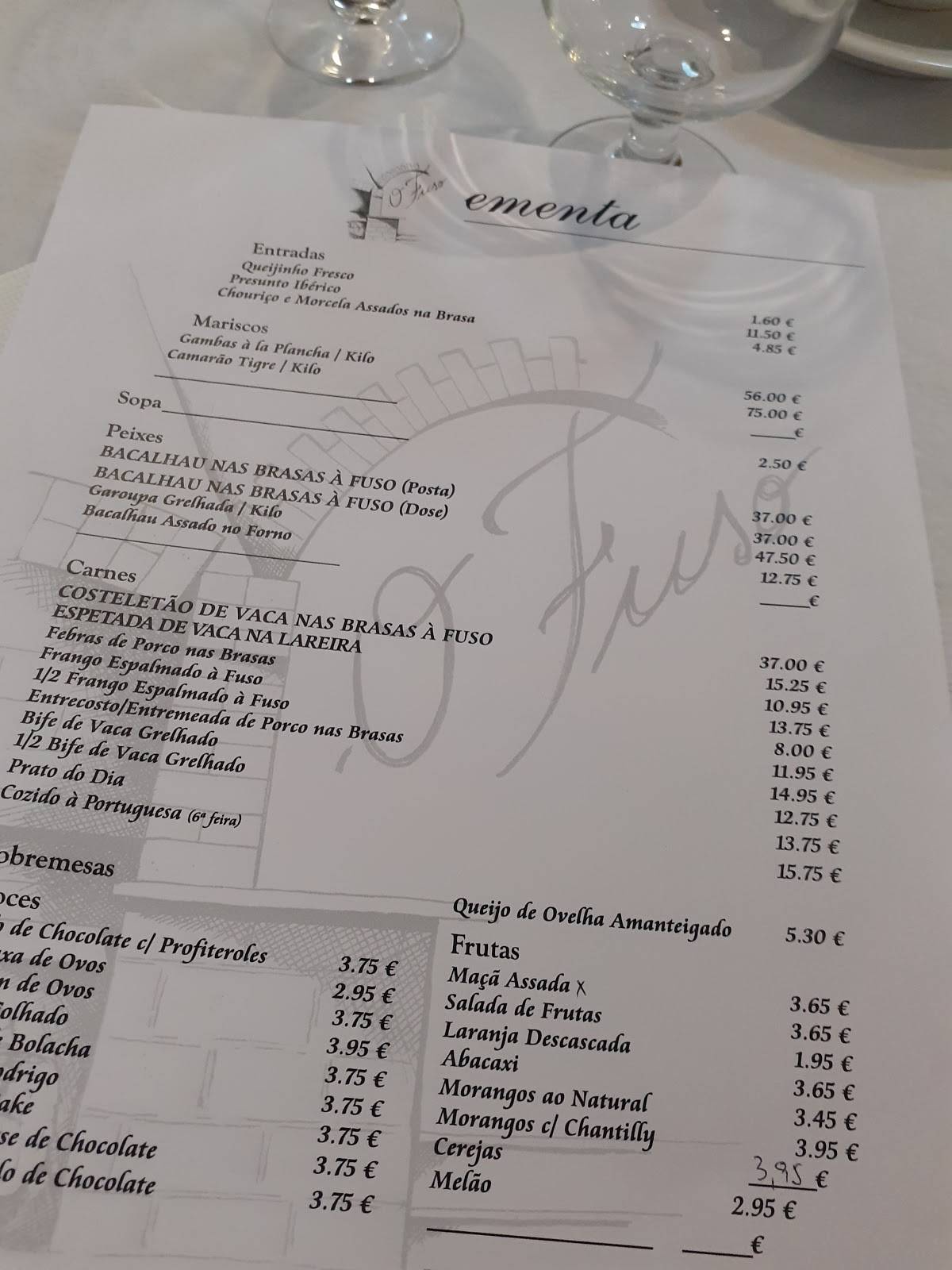 Menu em Restaurante O Fuso, Arruda dos Vinhos