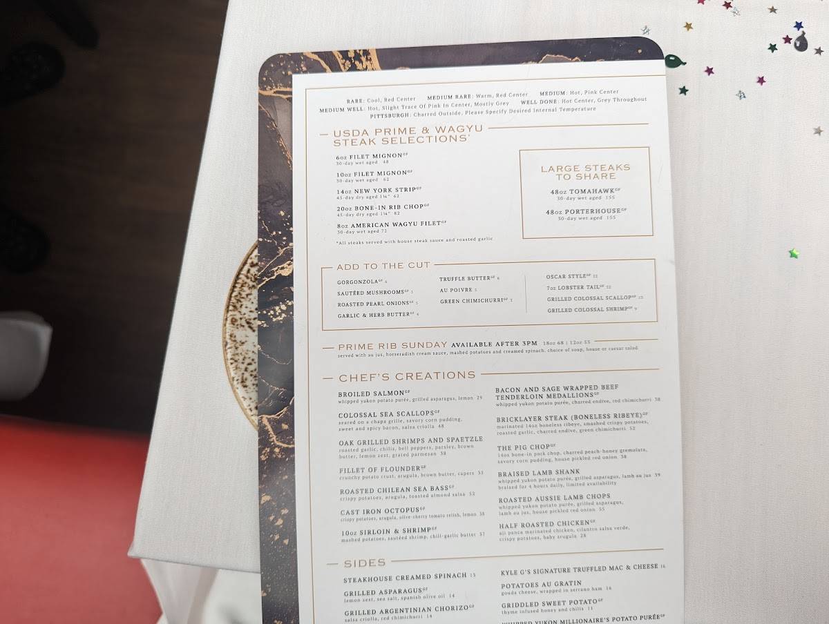 Menu at Oak & Ember Steakhouse, Stuart