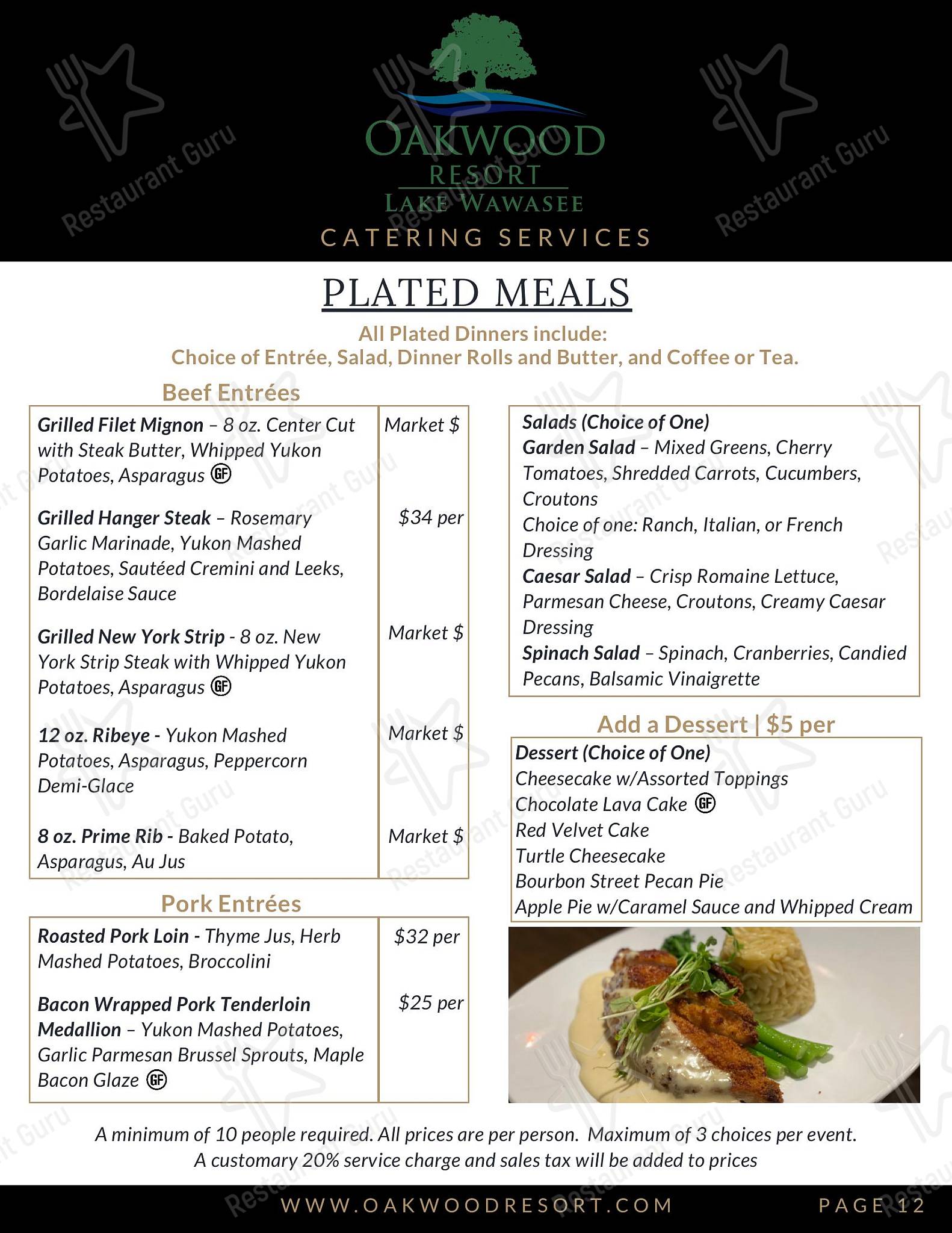 Menu at Oakwood Resort restaurant, Syracuse