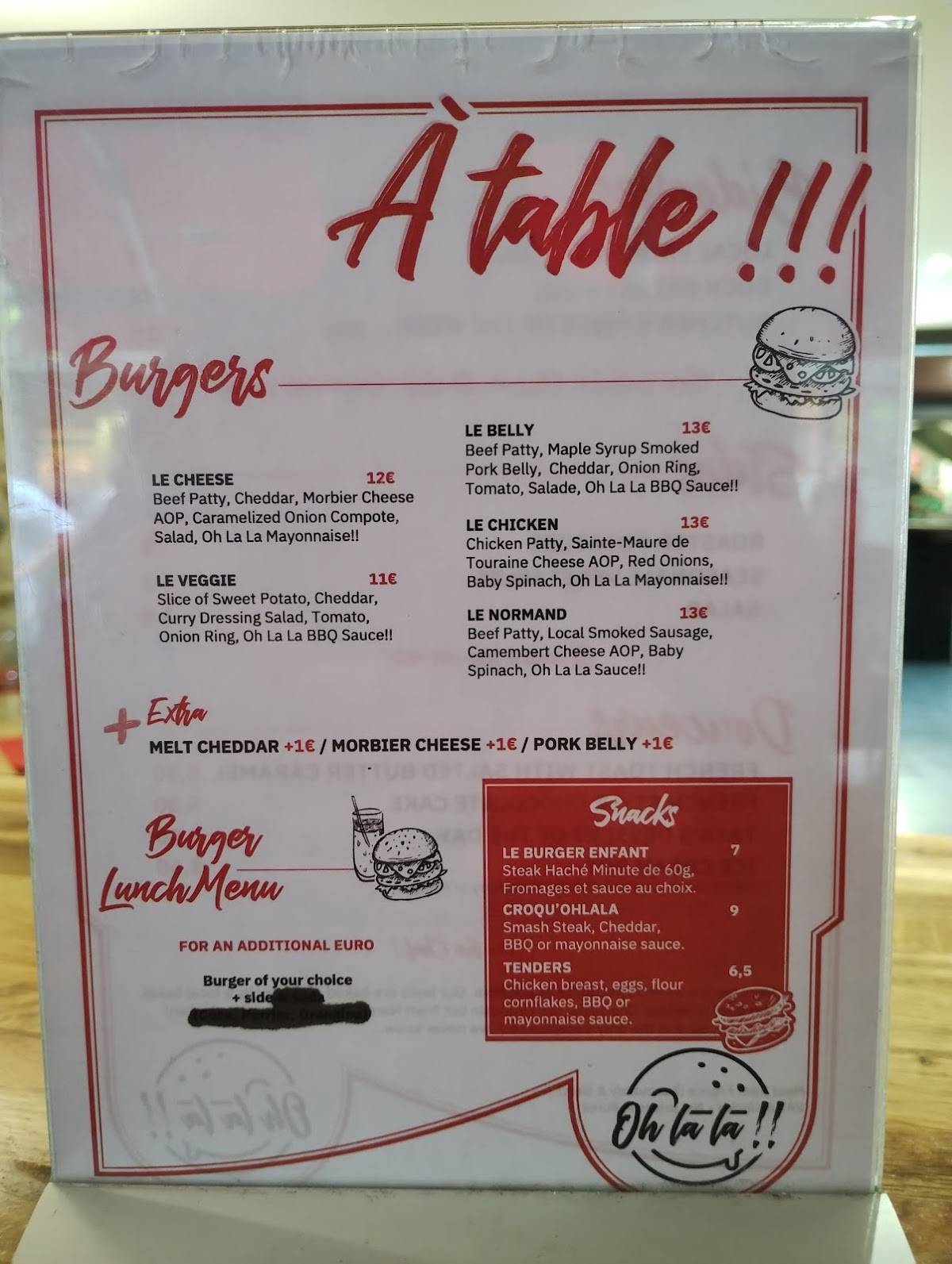Menu at Oh La La !! restaurant, Bayeux