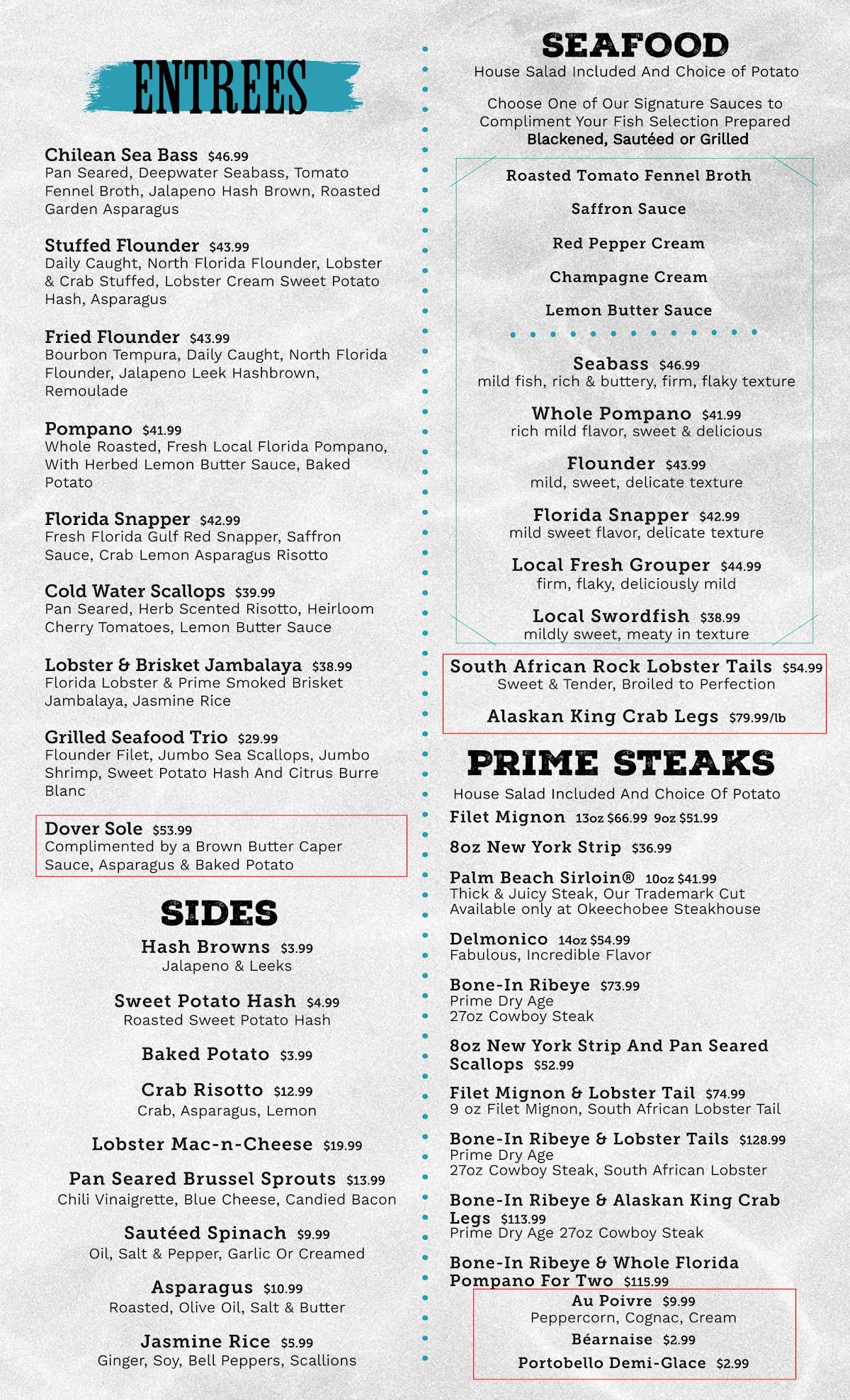 Menu at Okeechobee Prime Seafood & Steak restaurant, West Palm Beach ...