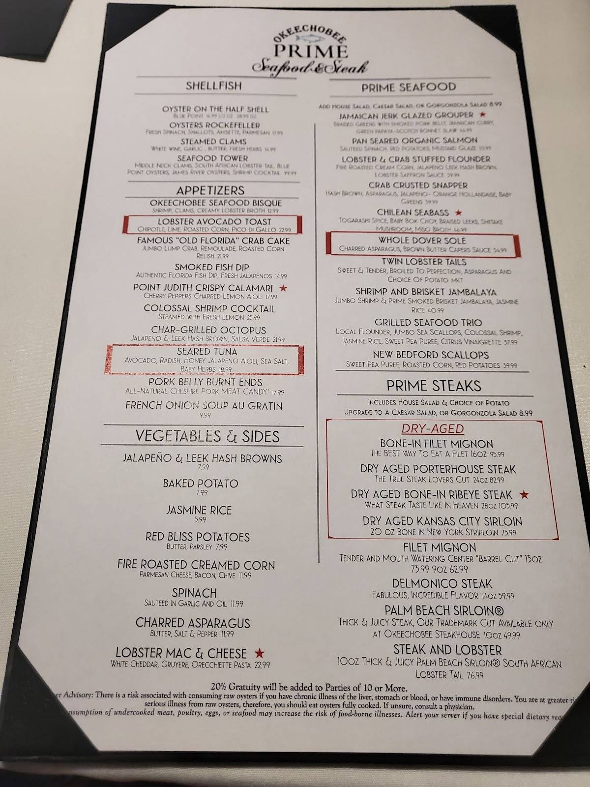 Menu at Okeechobee Prime Seafood & Steak restaurant, West Palm Beach ...