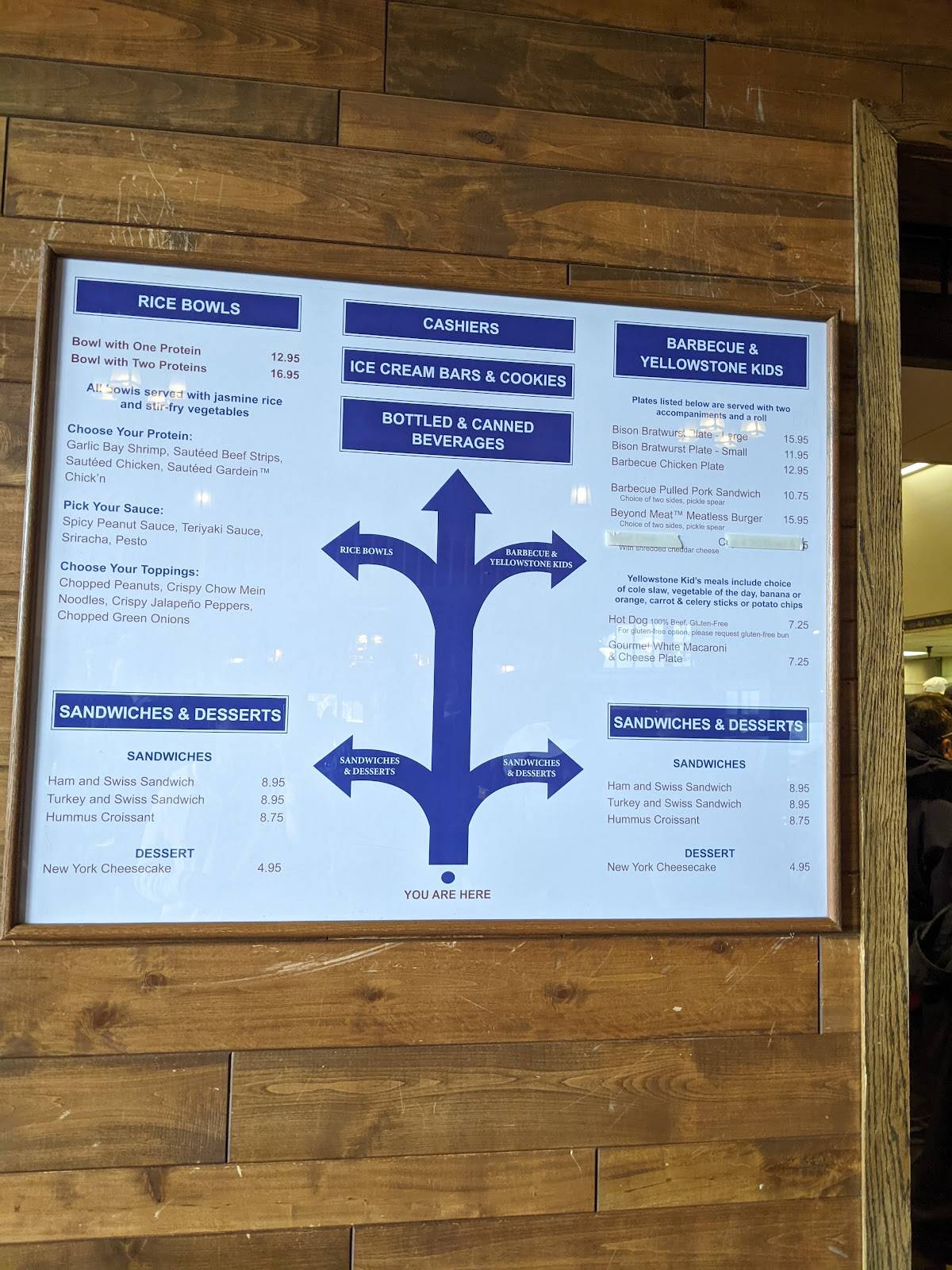 Menu at Old Faithful Lodge Cafeteria, USA