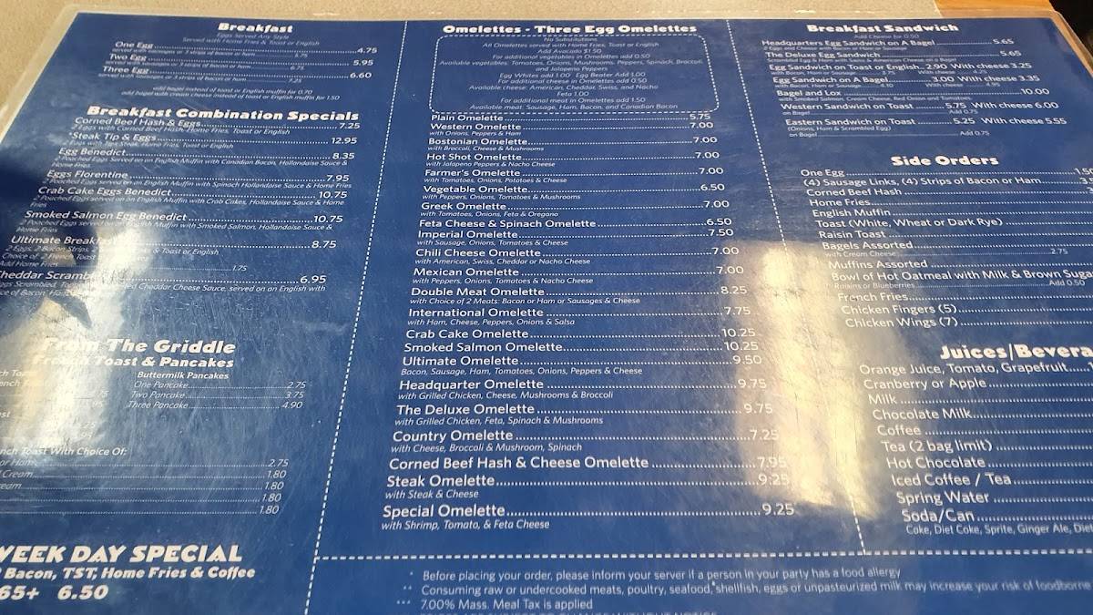 Menu at Omelette Headquarters cafe, Wakefield