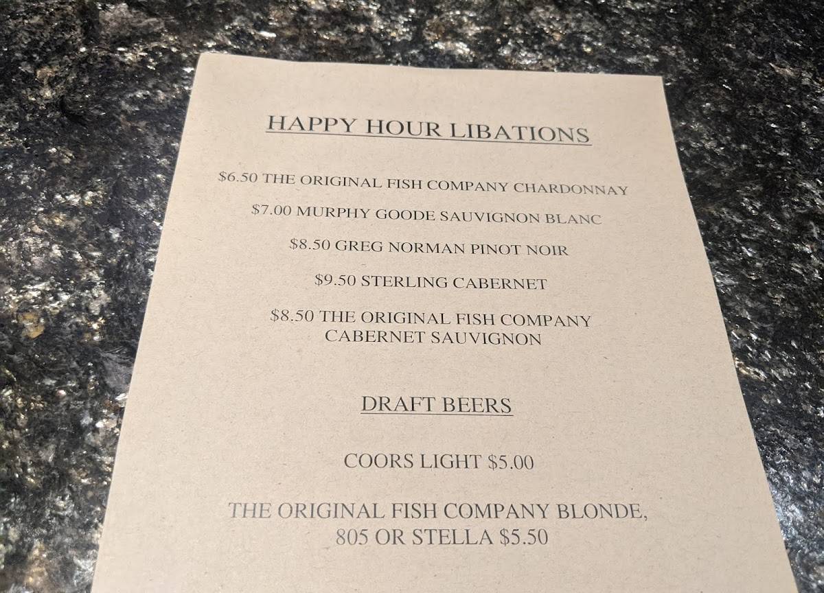 Menu at Original Fish Co. restaurant, Los Alamitos