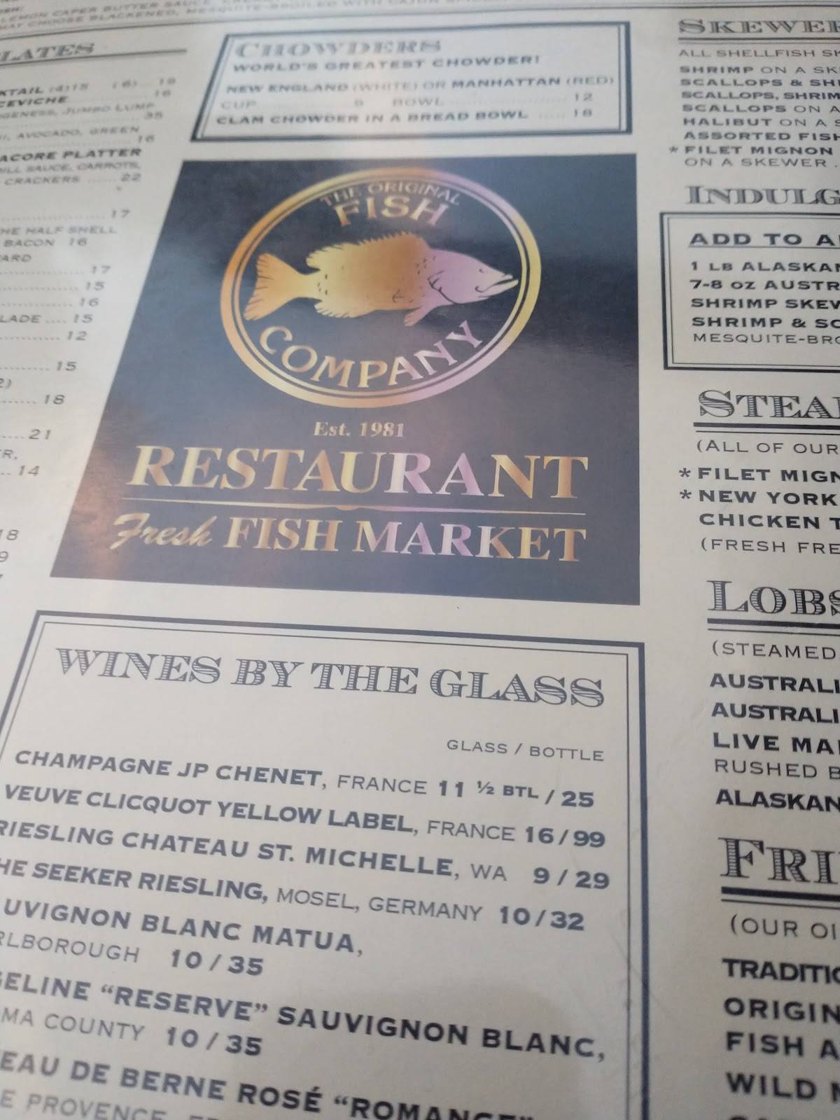 Menu at Original Fish Co. restaurant, Los Alamitos