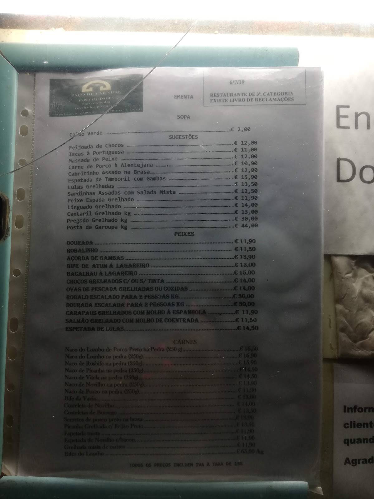 Menu em Paço de Carnide restaurante, Lisboa
