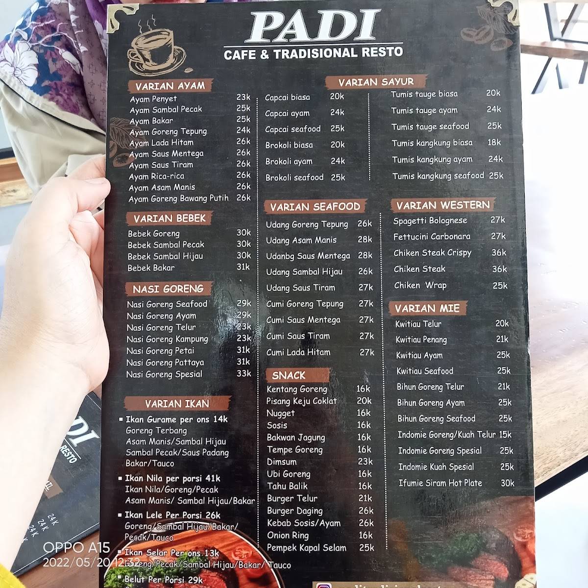 Carta de Padi cafe tradisional resto, Binjai