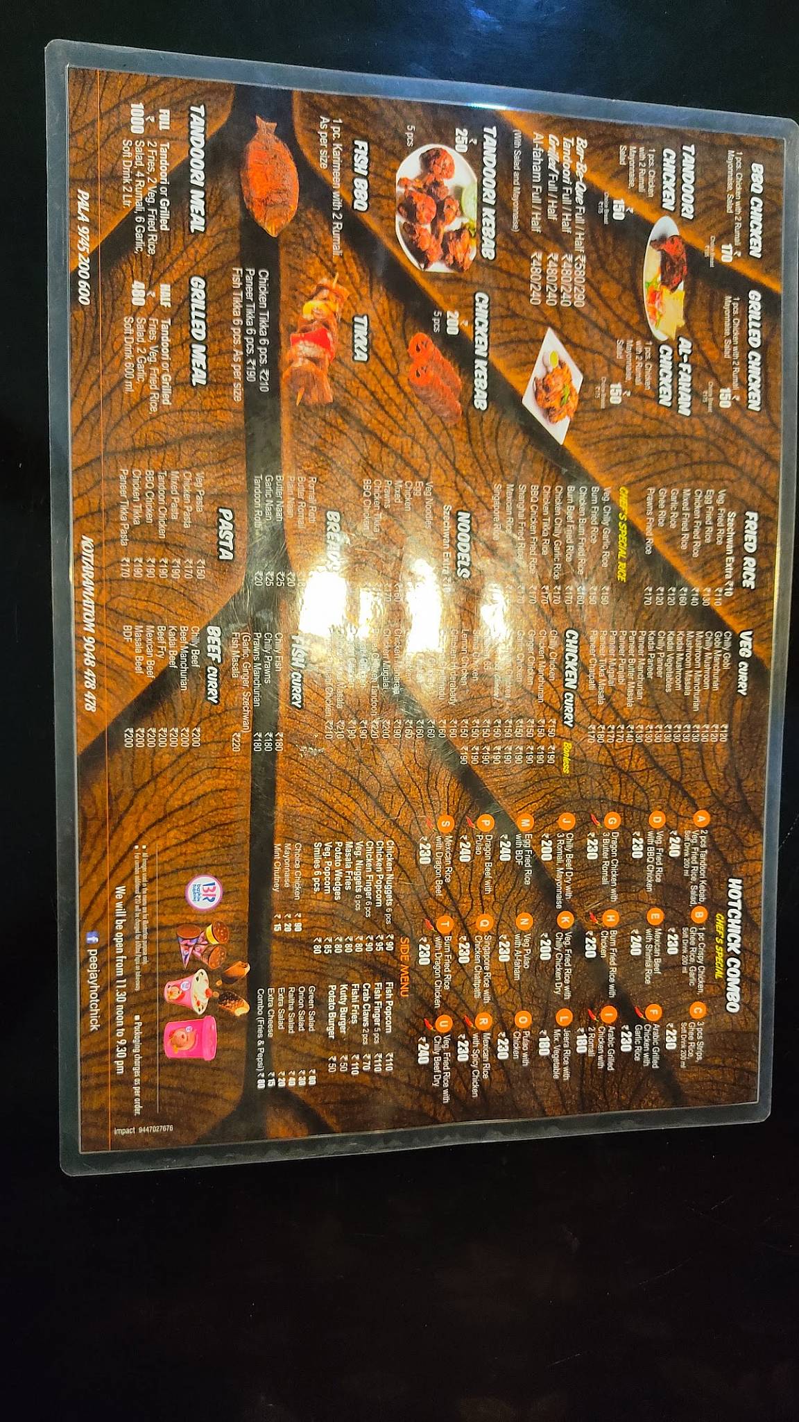 Menu at Peejay's Hot Chick, Pala