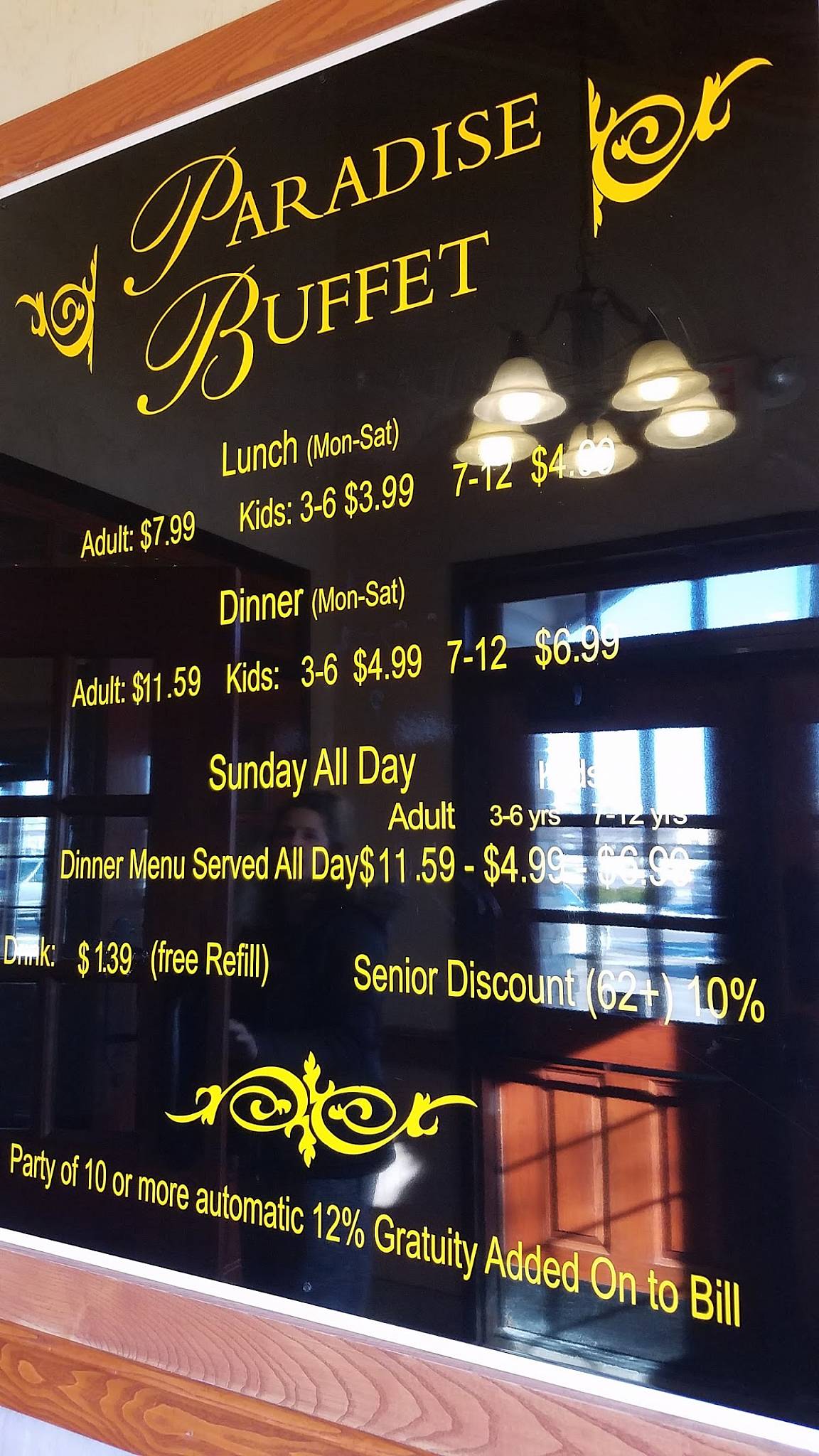 Menu at Paradise Buffet restaurant, Auburn