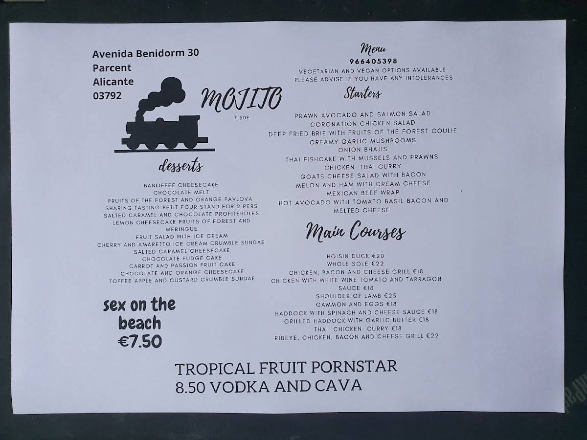 Menu at Victoria Station restaurant, Parcent