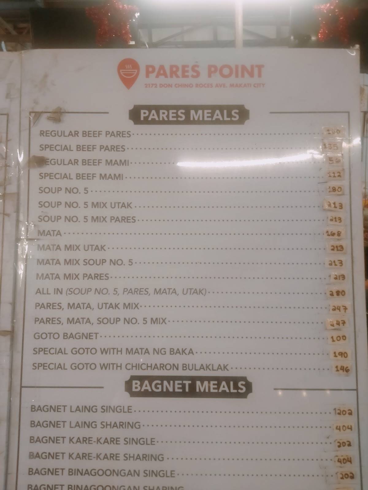 Menu at Pares Point Grill and Resto Bar, Makati