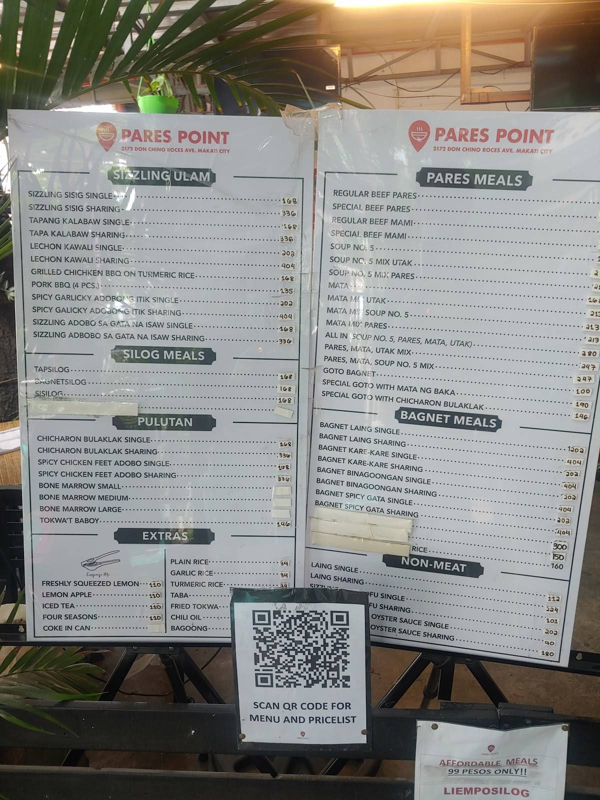 Menu at Pares Point Grill and Resto Bar, Makati