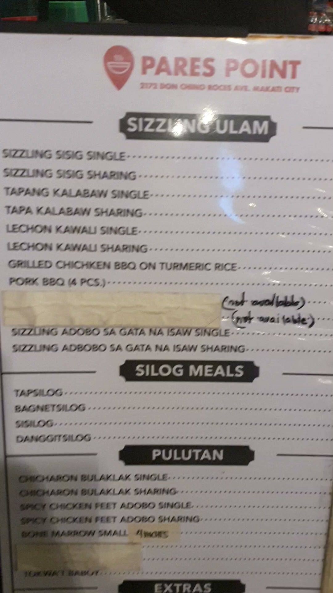 Menu at Pares Point Grill and Resto Bar, Makati