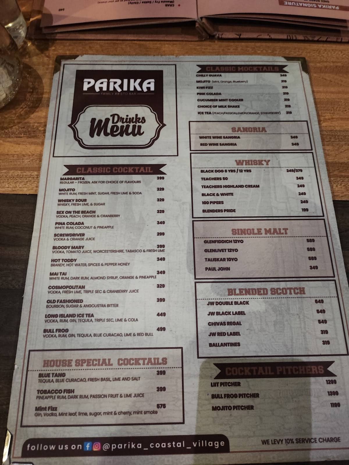 Menu at Parika Coastal Village Bar & Kitchen, Bengaluru, #1086/A