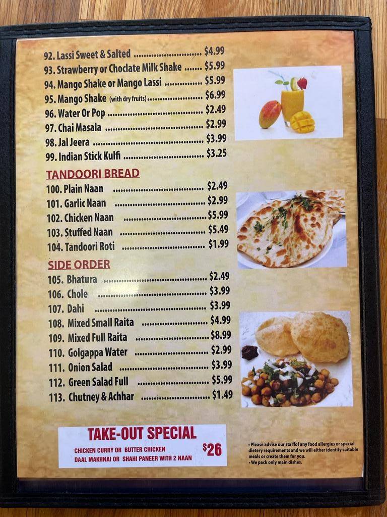 Menu at Payal Chaat House and Restaurant, Surrey