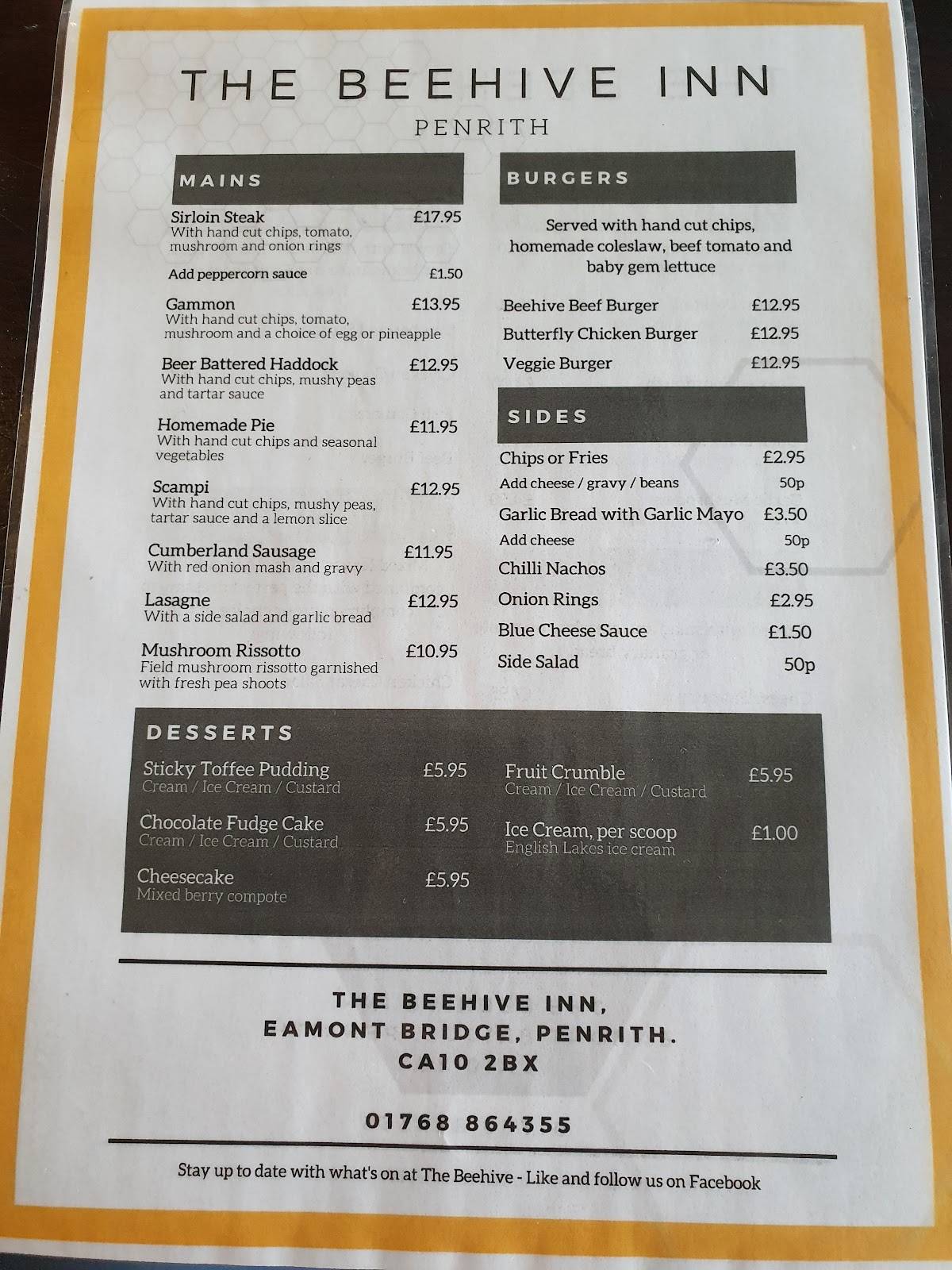 Menu at The Beehive Inn - Penrith pub & bar, Penrith, Beehive Inn