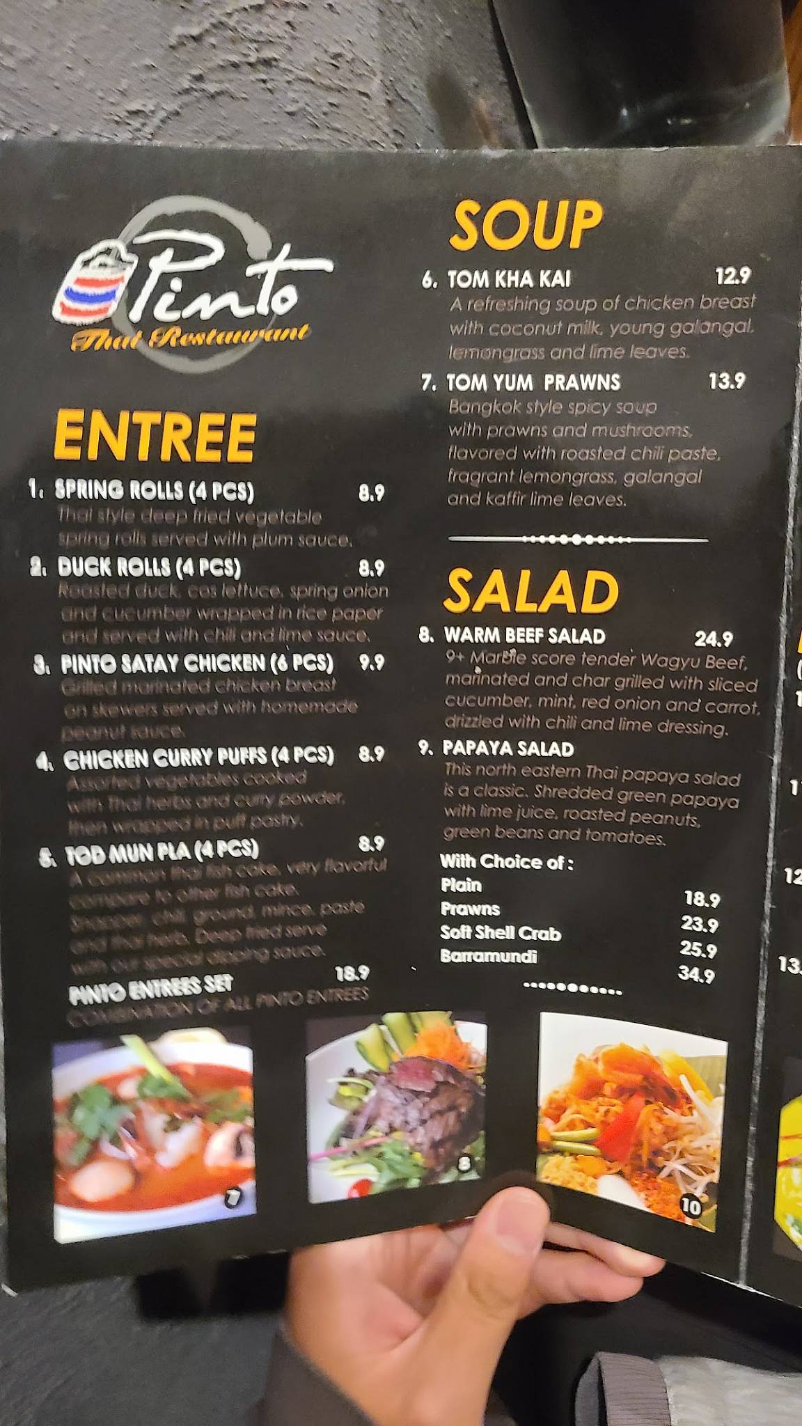Menu at Pinto Thai Restaurant, Kensington