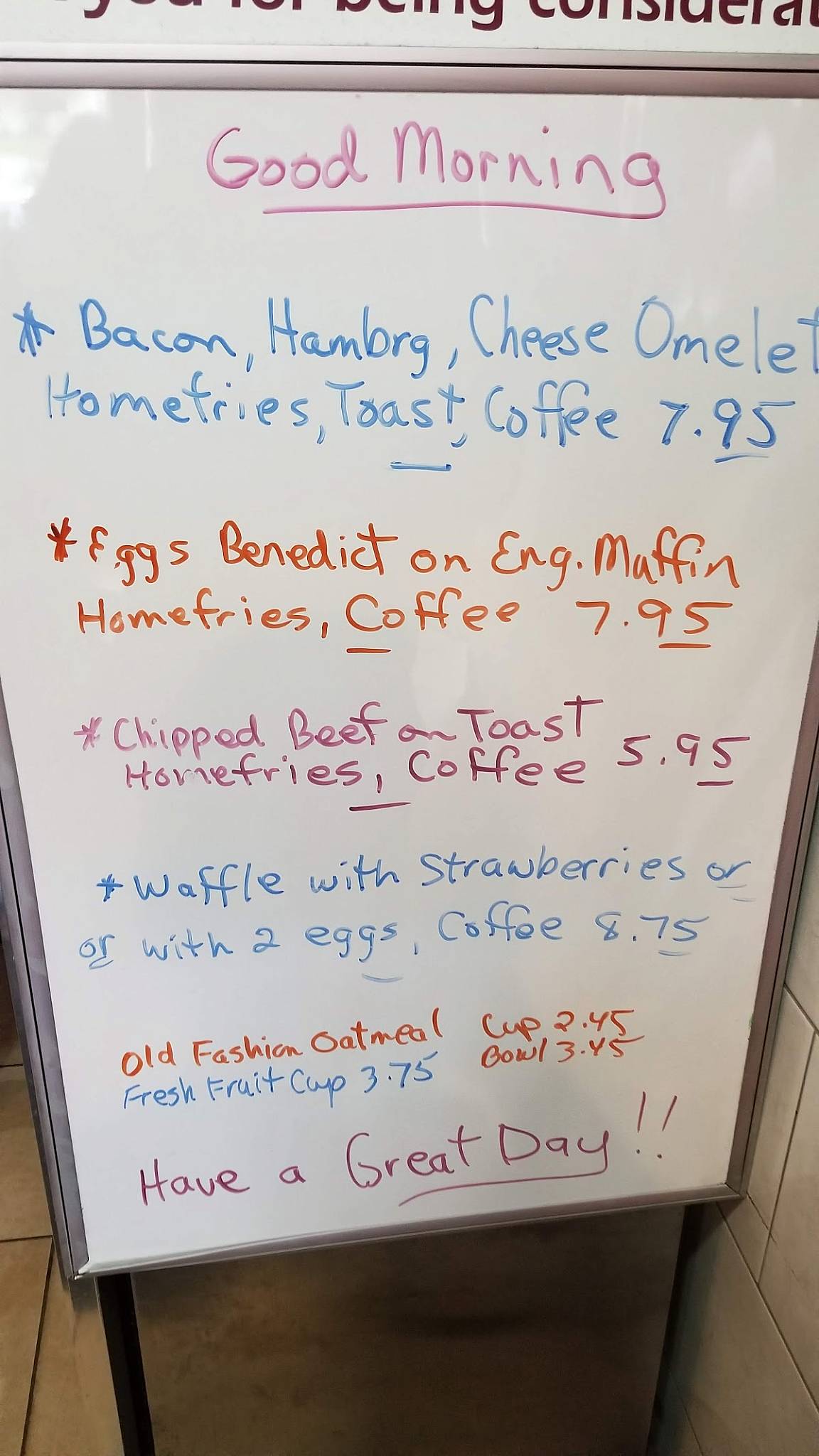 Menu at Pete’s Legacy Diner restaurant, Vestal