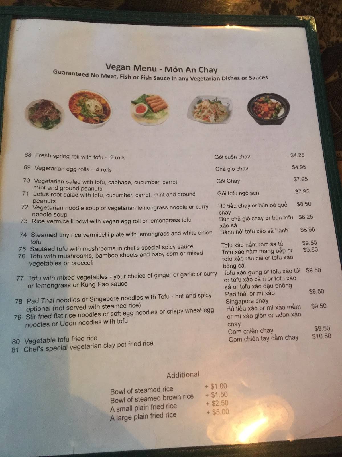 Menu at Phở Linh Vietnamese Grill restaurant, Albuquerque, Central Ave SE