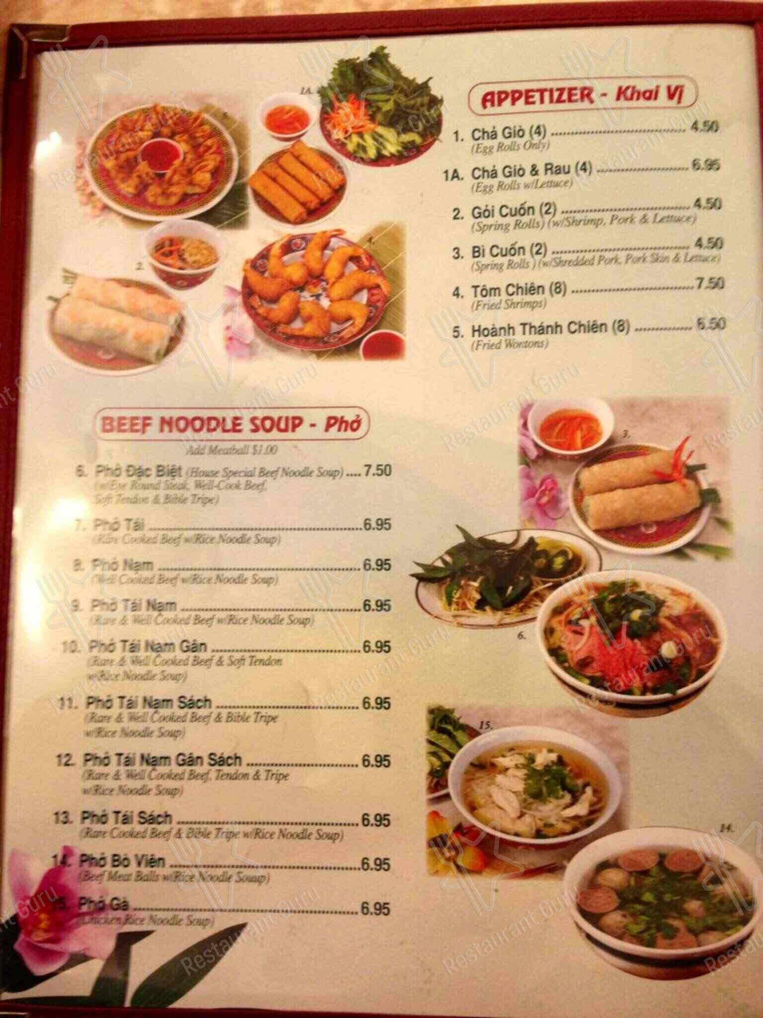 Menu at Pho Saigon restaurant, Port Hueneme, 826 N Ventura Rd