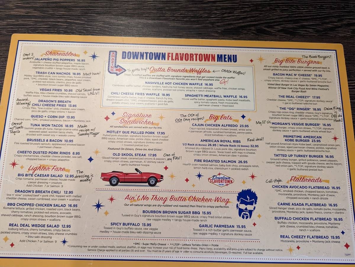 Menu at Downtown Flavortown restaurant, Pigeon Forge