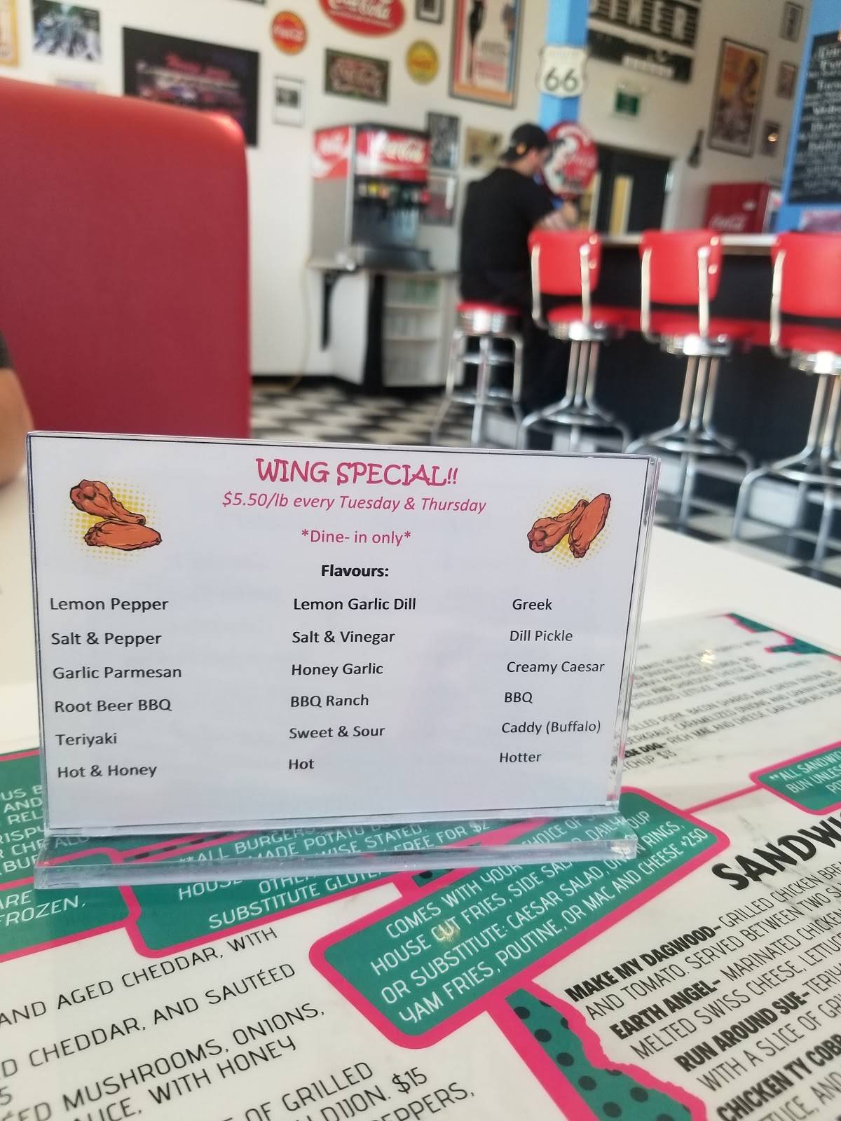 Menu at Pink Cadillacs Malt Shop & Diner restaurant, Saskatoon